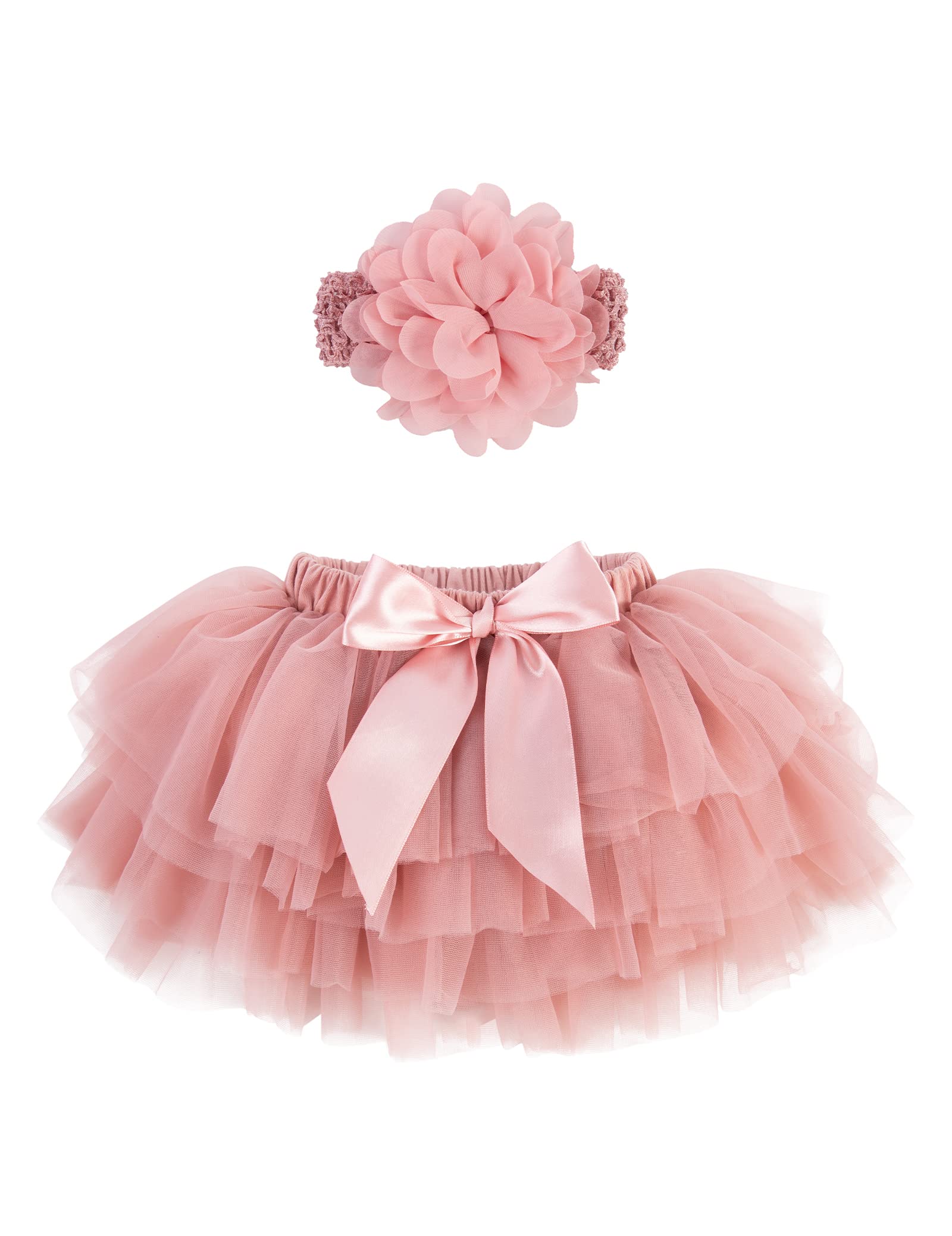 Simplicity Toddler Girls Tutu Skirt with Inner Shorts Baby Tutu Skirt w/Flower Headband Newborn Photography Outfits Girl,Bean Sand,0-6 Months