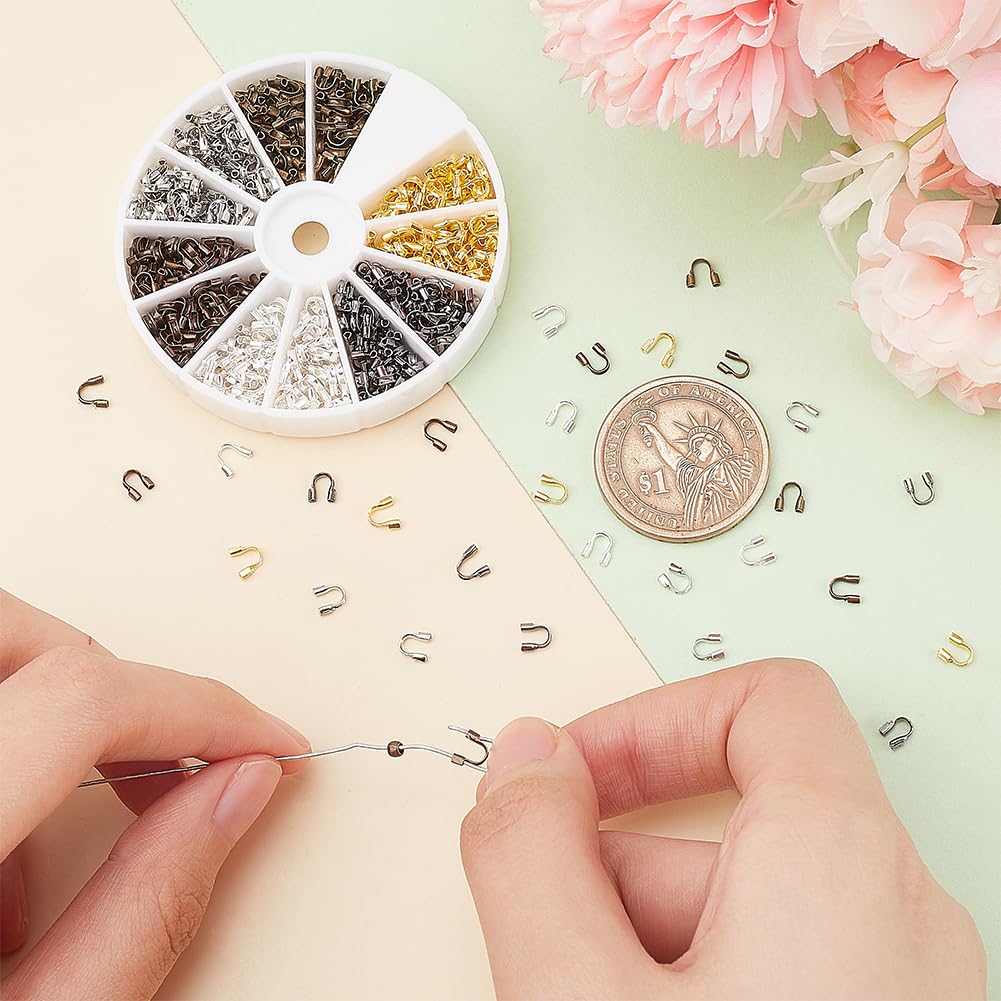 PandaHall Elite 540 Pcs 6 Colors Brass Wire Guardian Wire Cable Protector U Shape Wire Guard Loops for Earring Bracelet Jewelry Making