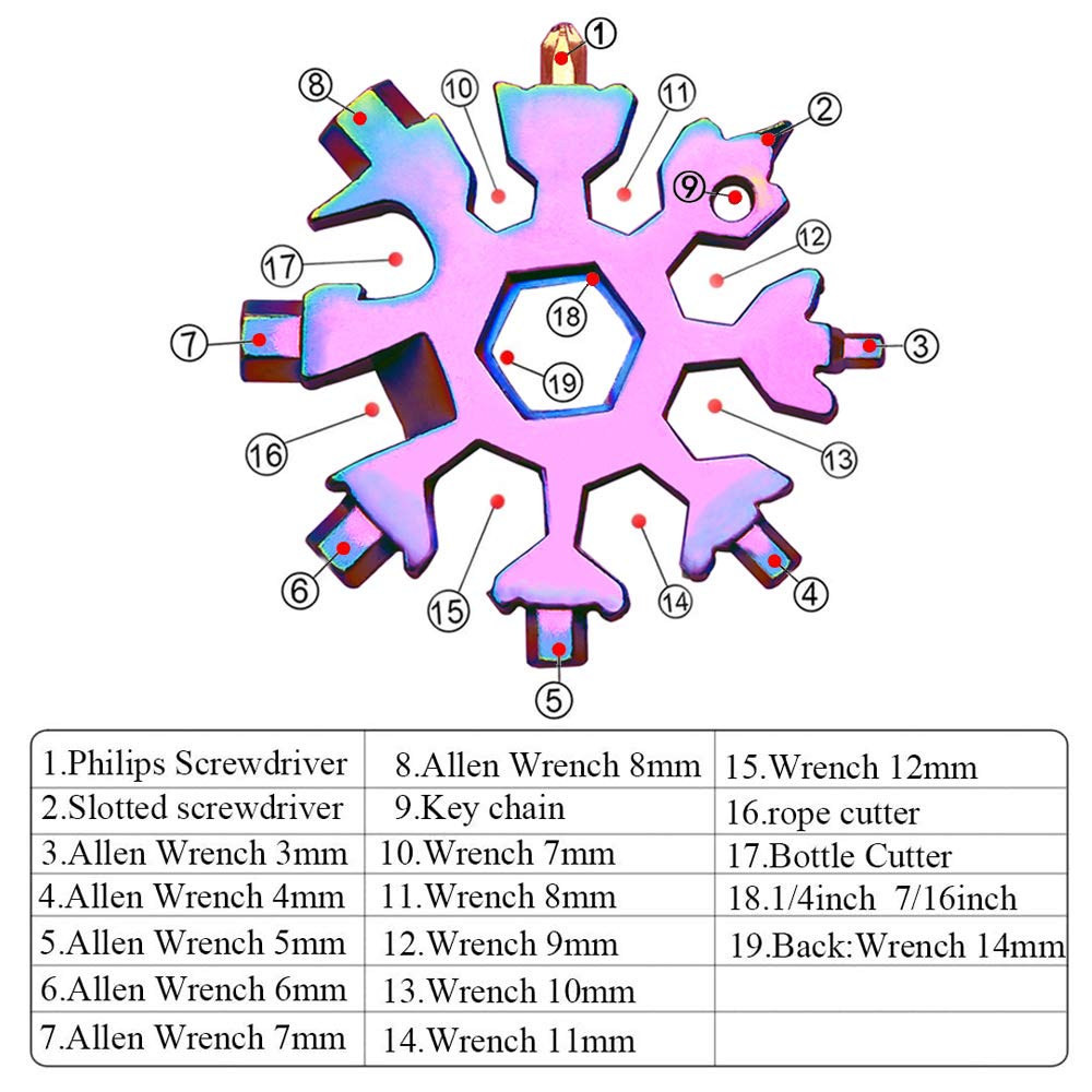18-in-1 Snowflake Multi-Tool Screwdriver, Stainless Steel 18-1 Multitool Snow Tool (Aurora)