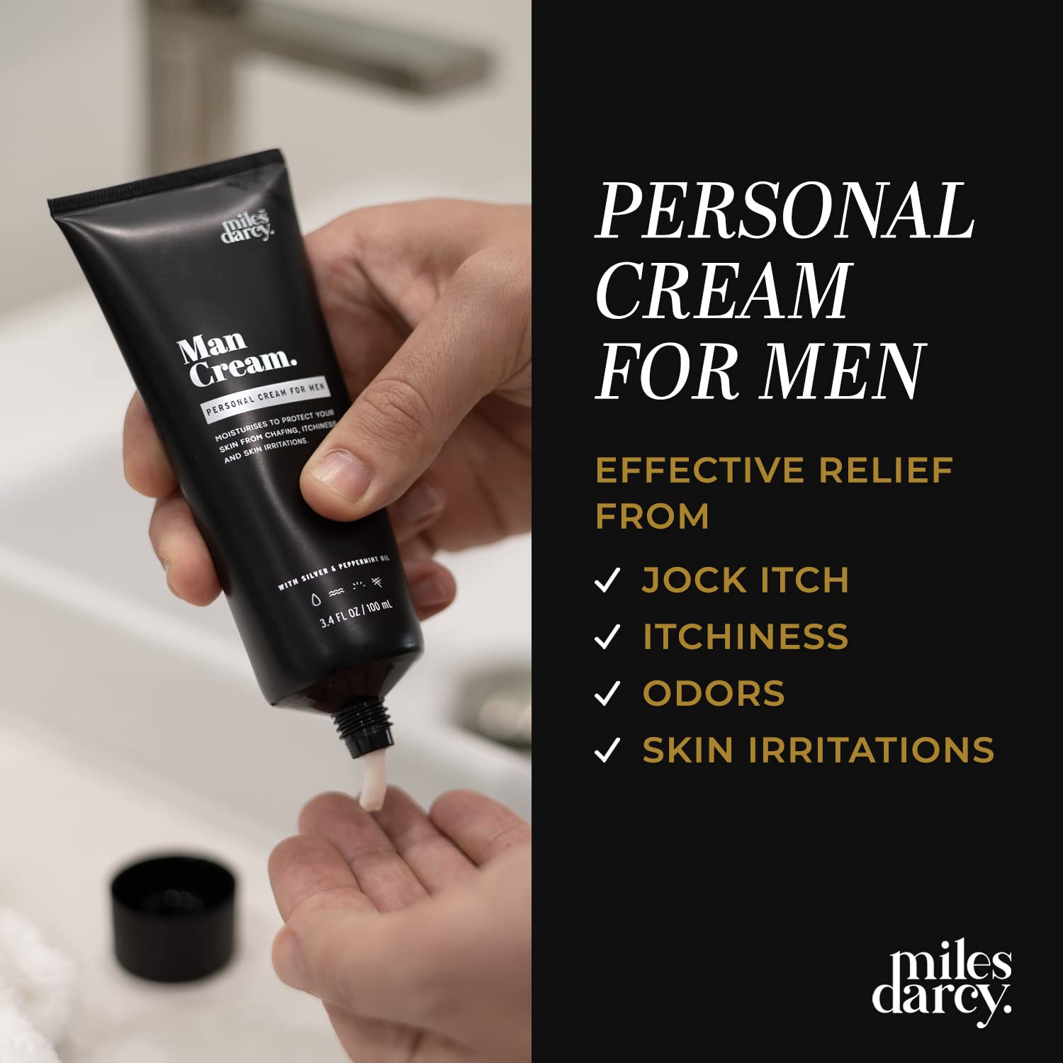 Miles Darcy Man Cream | Ball Cream For Men | Anti Chafing & Moisturising | Protects & Soothes Against Jock Itch & Odor Causing Bacteria | PH Balanced Penile Cream & Ball Deodorant