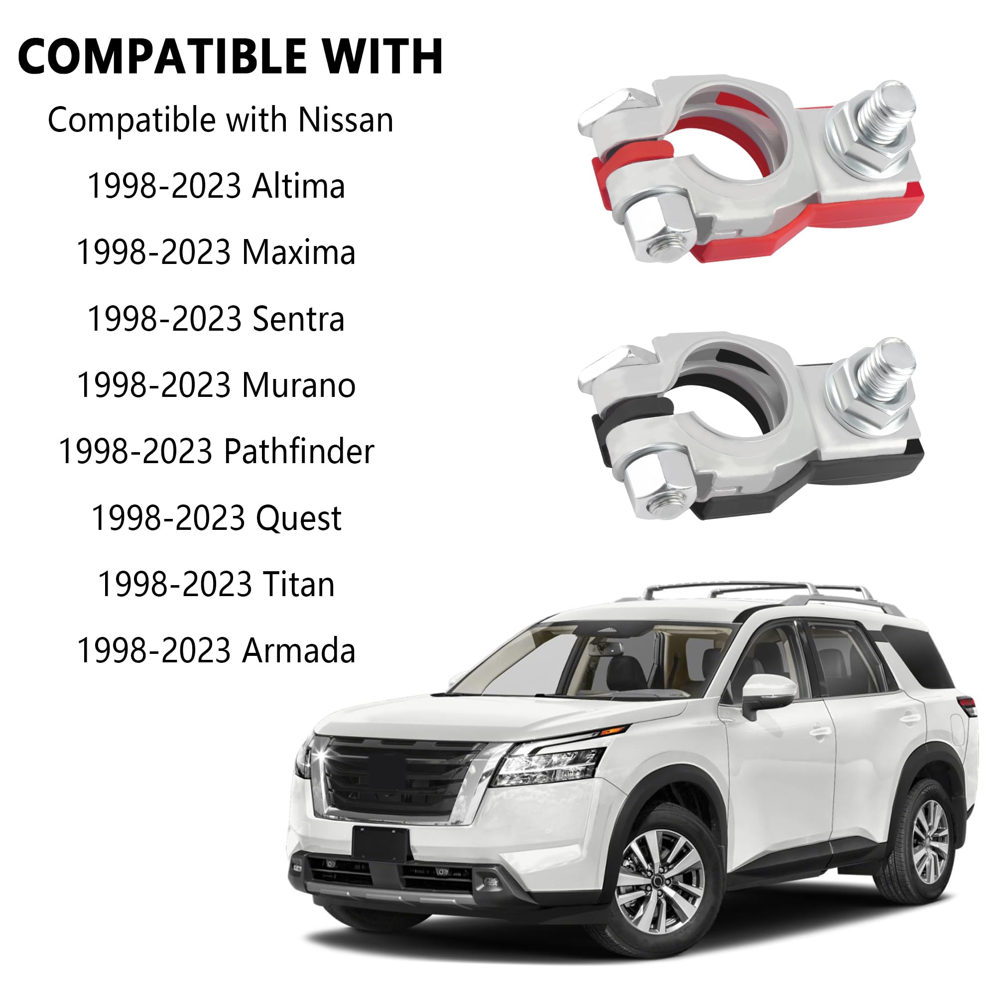 2PCS Car Battery Terminals Compatible with Nissan Altima Maxima,Copper Battery Terminal Connectors for Battery Cable Ends,Negative & Positive Battery Terminal OEM#243407F001 243407F000