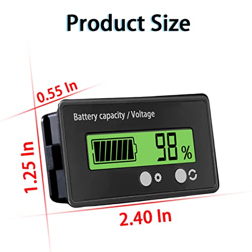 Battery Capacity Voltage Meter with Alarm, Waterproof LCD Display and Backlight Digital Testers, 24V 12V 36V 48V Lead-Acid Lithium ion Battery Gauge, Fit for Car Golf Cart RV Marine (Green)