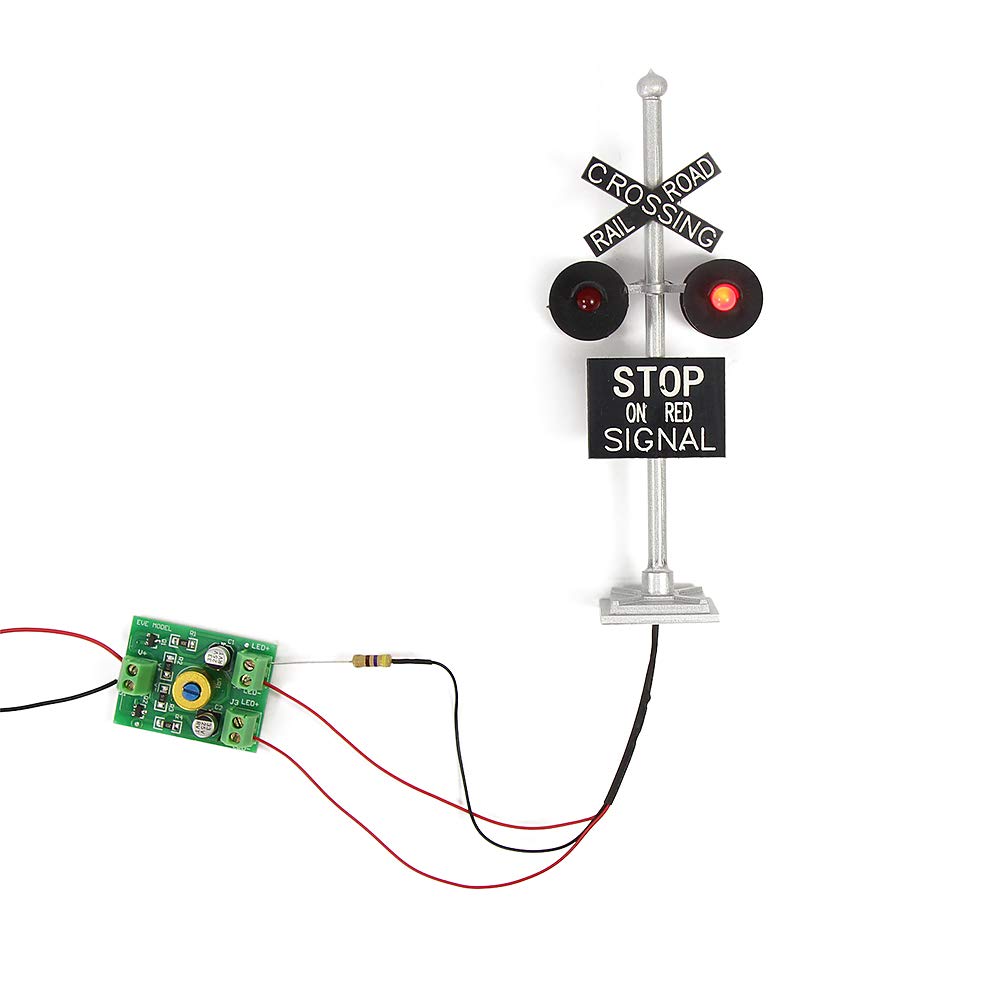 1Set O Scale Railroad Train/Track Crossing Sign 4 Heads LED Made + Circuit Board Flasher-Flashing Red Train Signal Lights Decoration and Party JTD436RP