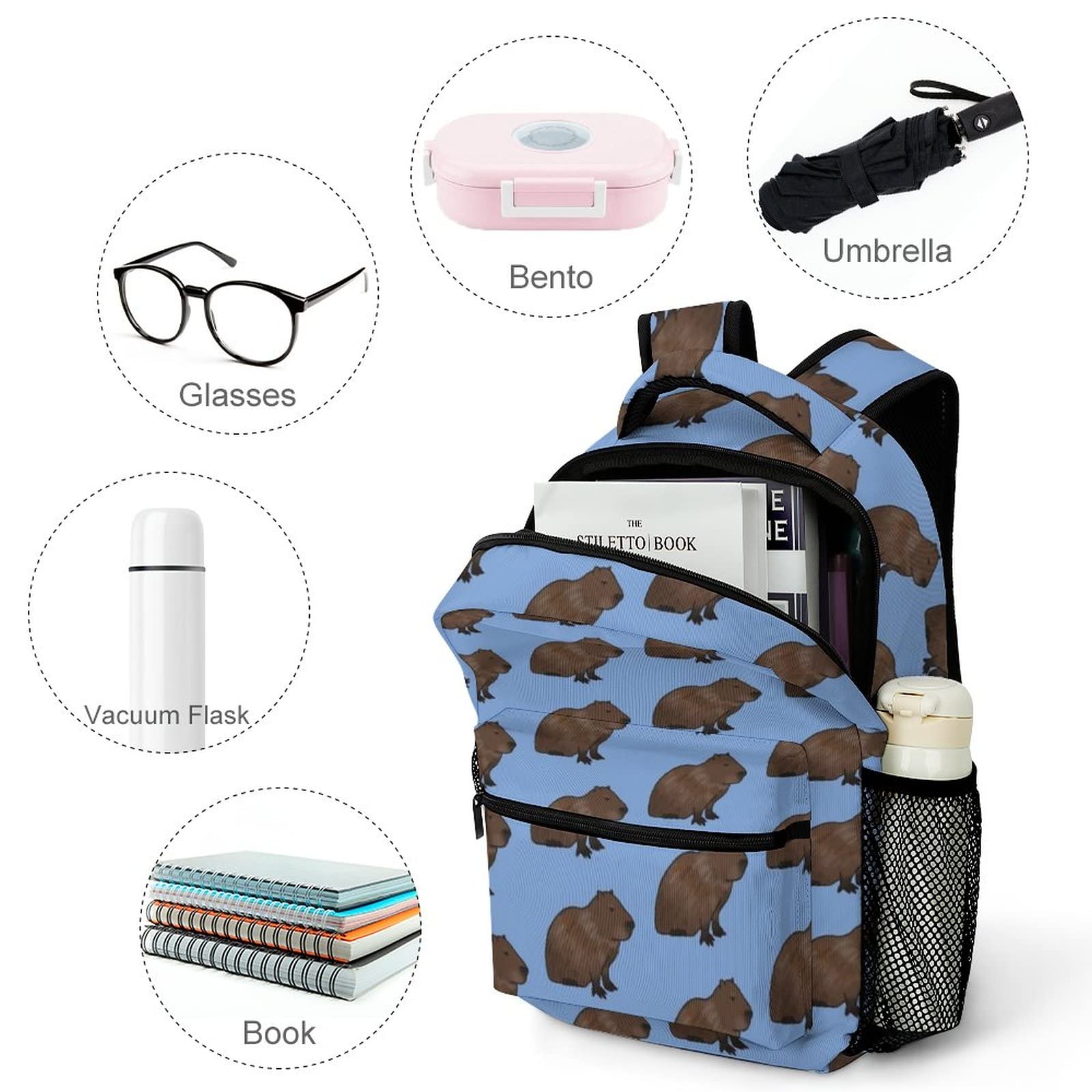 Cute Capybara Funny Backpack Shoulders Bookbag Travel Laptop Daypack