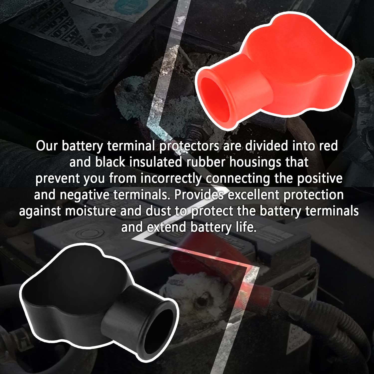 4PCS Battery Terminal Covers,Insulating PVC Battery Terminal Protector,Black&Red Marked Positive and Negative Car/Marine Battery Terminal Cover Kit