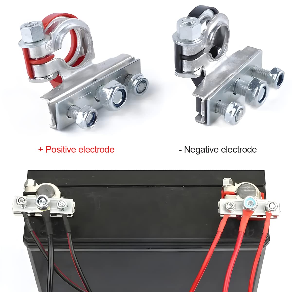 zipelo Battery Terminal Connectors, 2 PCS Pure Copper Terminals Clamp, Automotive 3 Way Battery Wire Cable Connector Kit, Positive and Negative Quick Release Disconnect for Car Boat Van