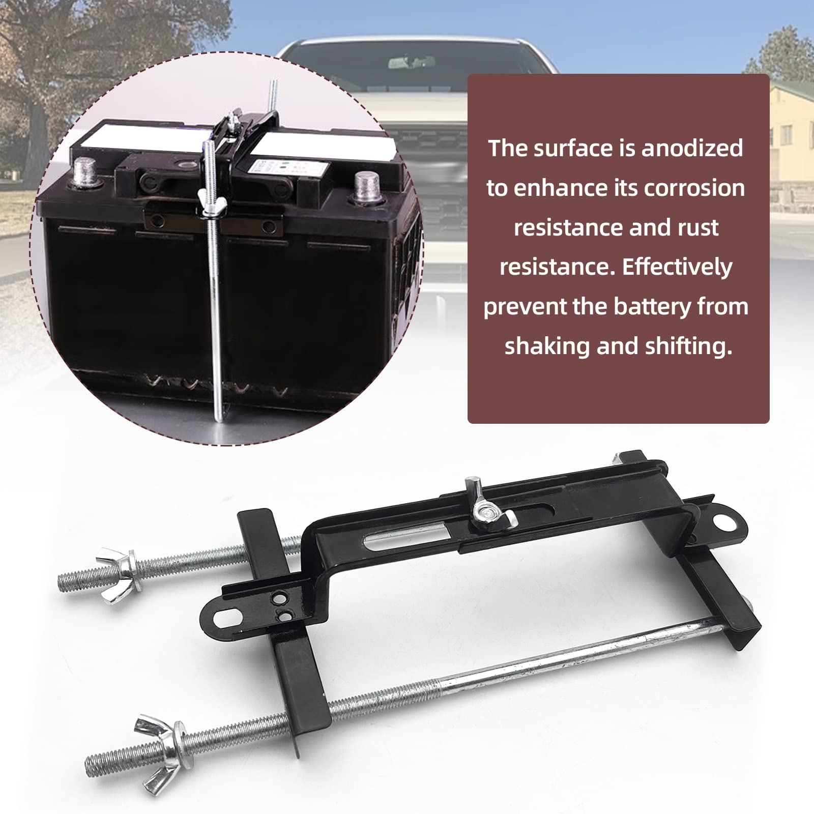 Adjustable Battery Hold Down, Battery Hold Down Bracket, Universal Battery Crossbar with L Bolt, Car Crossbar Battery Fixing Holder, Battery Tie Down Kit for Car SUV (Bolt Length 27cm/10.63inches)