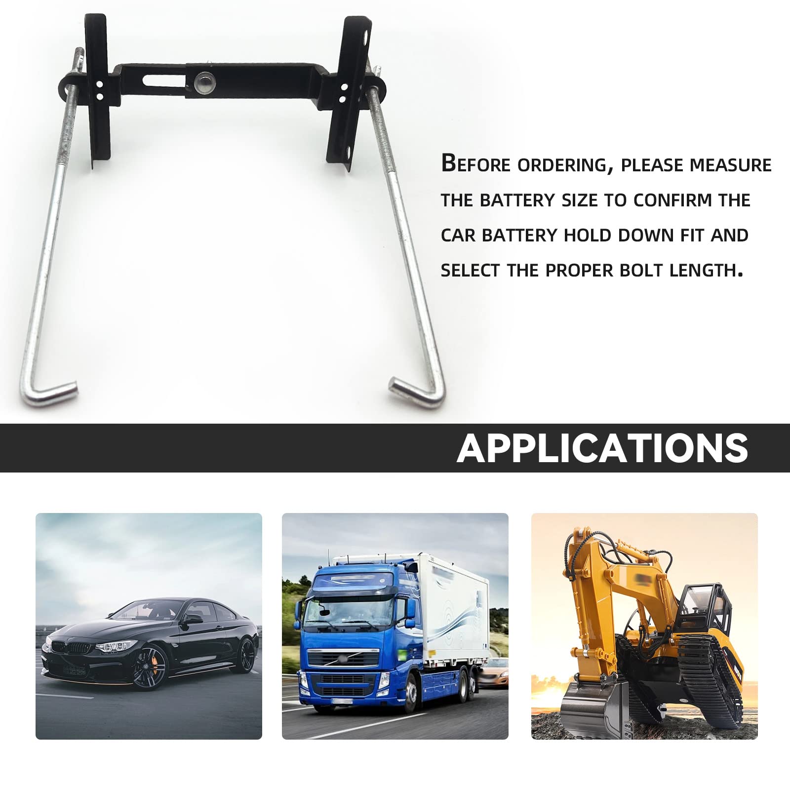 Adjustable Battery Hold Down, Battery Hold Down Bracket, Universal Battery Crossbar with L Bolt, Car Crossbar Battery Fixing Holder, Battery Tie Down Kit for Car SUV (Bolt Length 27cm/10.63inches)