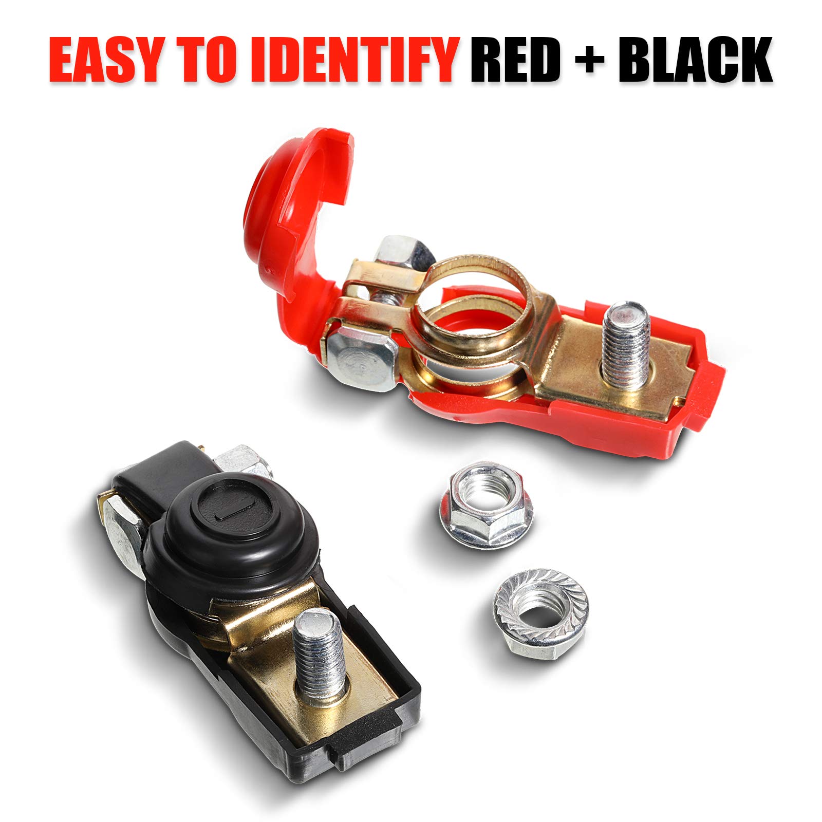 Frienda 6 Pcs Car Copper Battery Terminal Clamps Connectors Quick Release Battery Terminals Clamps Negative and Positive, 12v/ 24v/ 48v Compatible with Boat Truck Car Van