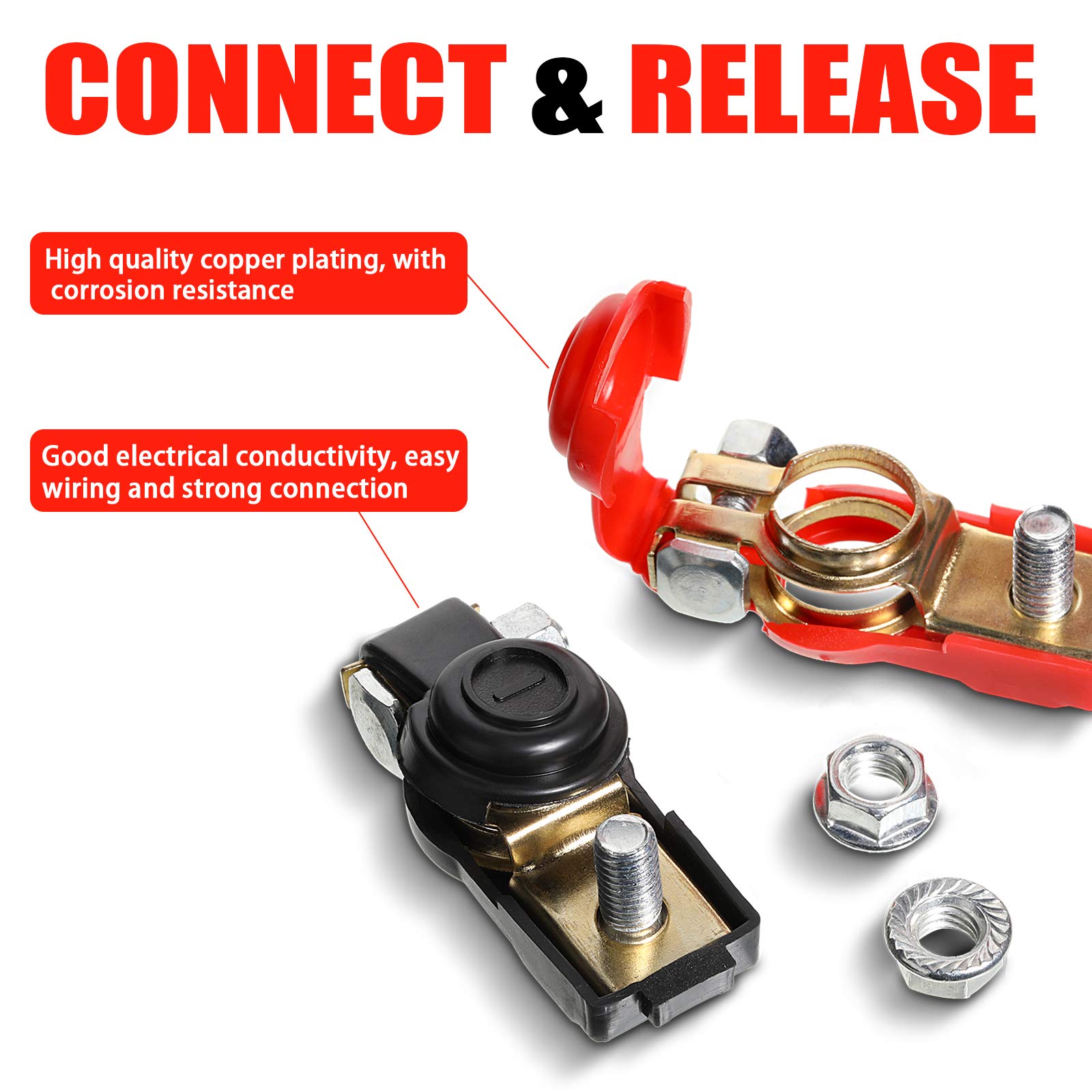 Frienda 6 Pcs Car Copper Battery Terminal Clamps Connectors Quick Release Battery Terminals Clamps Negative and Positive, 12v/ 24v/ 48v Compatible with Boat Truck Car Van