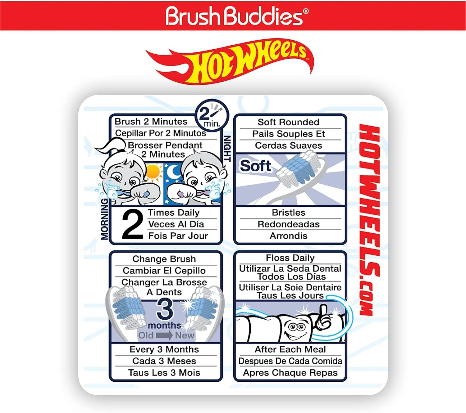 Brush Buddies Hot Wheels Toothbrush for Kids, Kids Toothbrushes, Toothbrush Pack, Soft Bristle Toothbrushes for Kids, Toddler Toothbrush Ages 2-4, 6PK