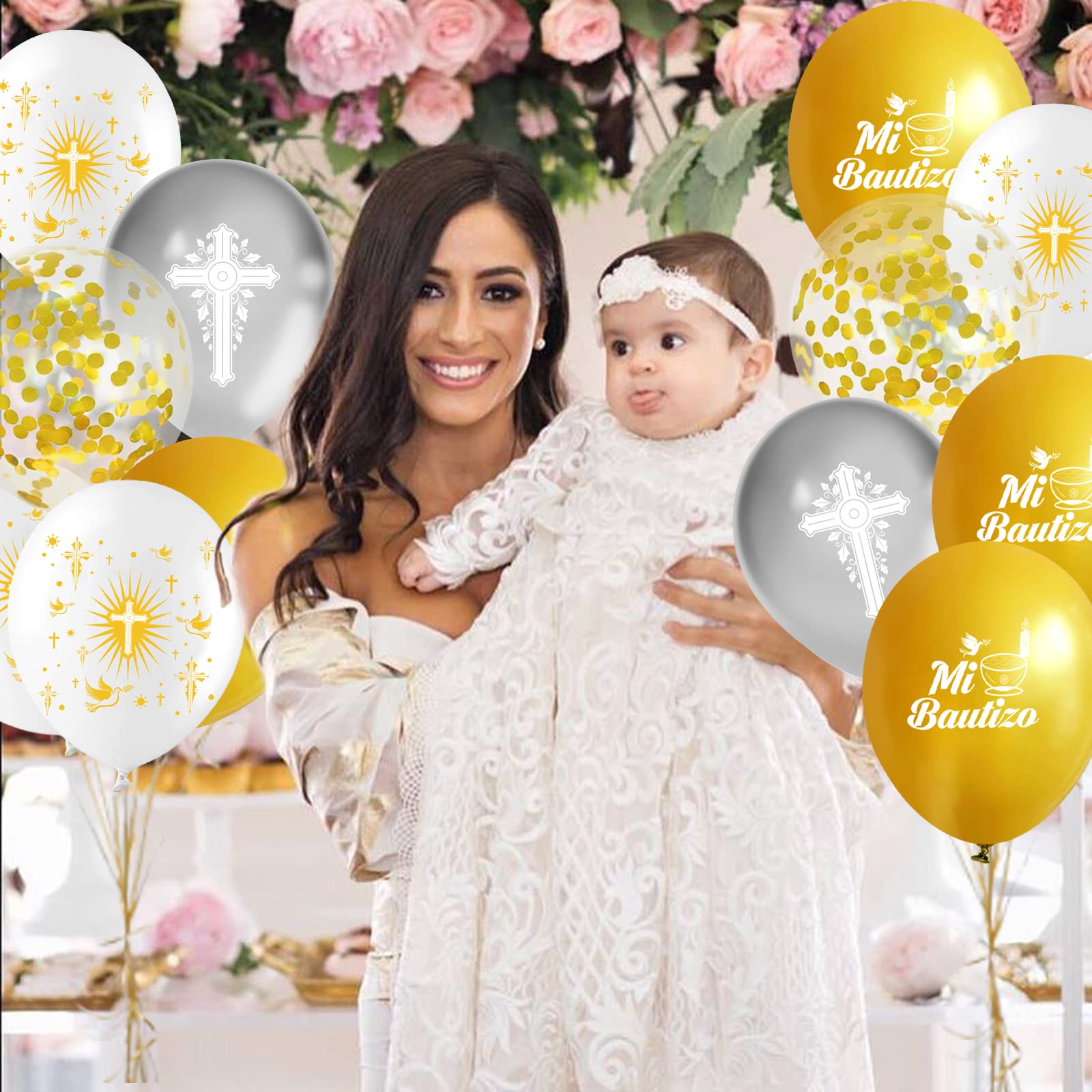 50Pcs Mi Bautizo Balloons Cross and Dove Balloons for Baptism Decorations Christening First Communion Mi Bautizo Decorations Baby Shower