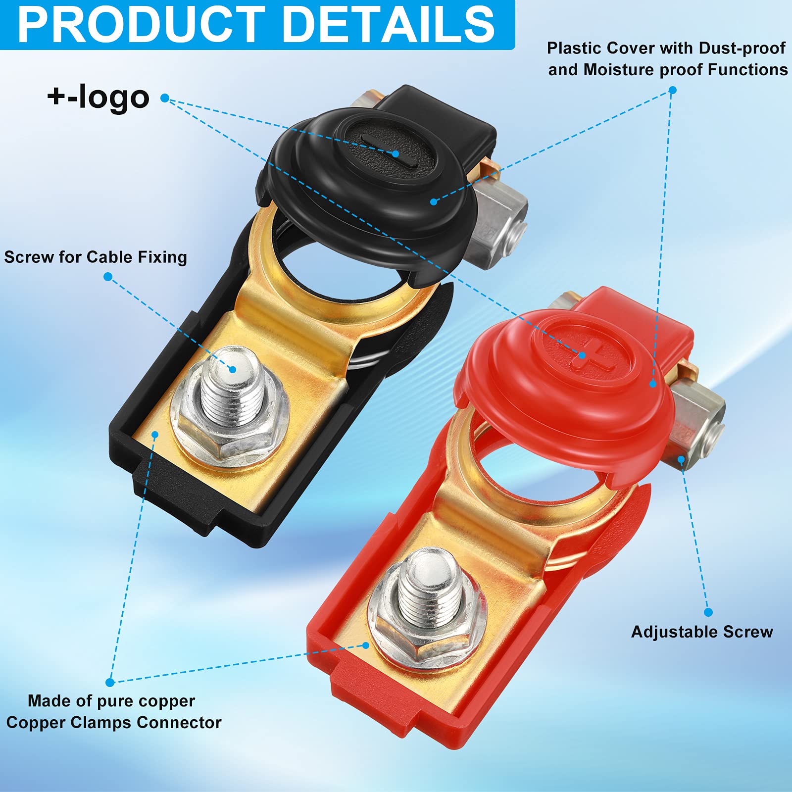 Car Battery Terminal Clamps Connectors Battery Cable Terminal Positive Negative Auto Cable Terminal Top Post with Plastic Cover For Cars, Truck and Van(8 Pieces)