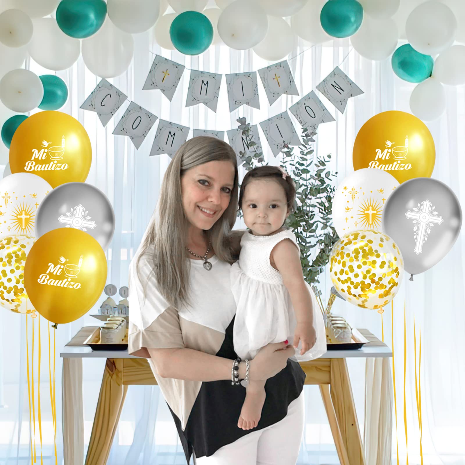 50Pcs Mi Bautizo Balloons Cross and Dove Balloons for Baptism Decorations Christening First Communion Mi Bautizo Decorations Baby Shower