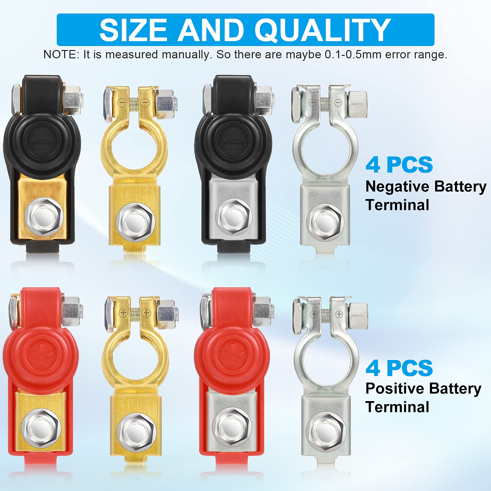 Car Battery Terminal Clamps Connectors Battery Cable Terminal Positive Negative Auto Cable Terminal Top Post with Plastic Cover For Cars, Truck and Van(8 Pieces)