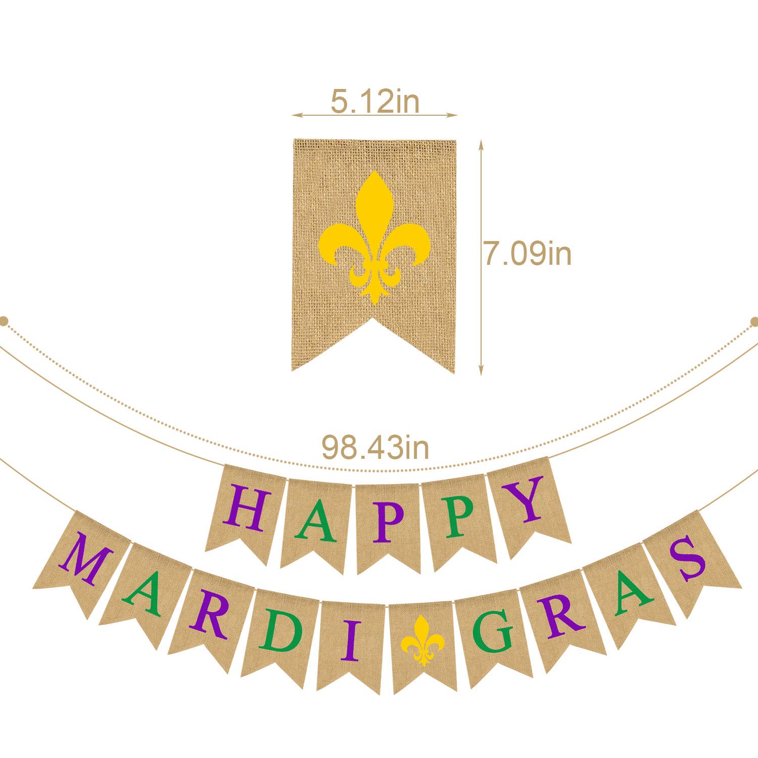 Rainlemon Jute Burlap Happy Mardi Gras Banner March Party Mantel Fireplace Garland Decoration Supply