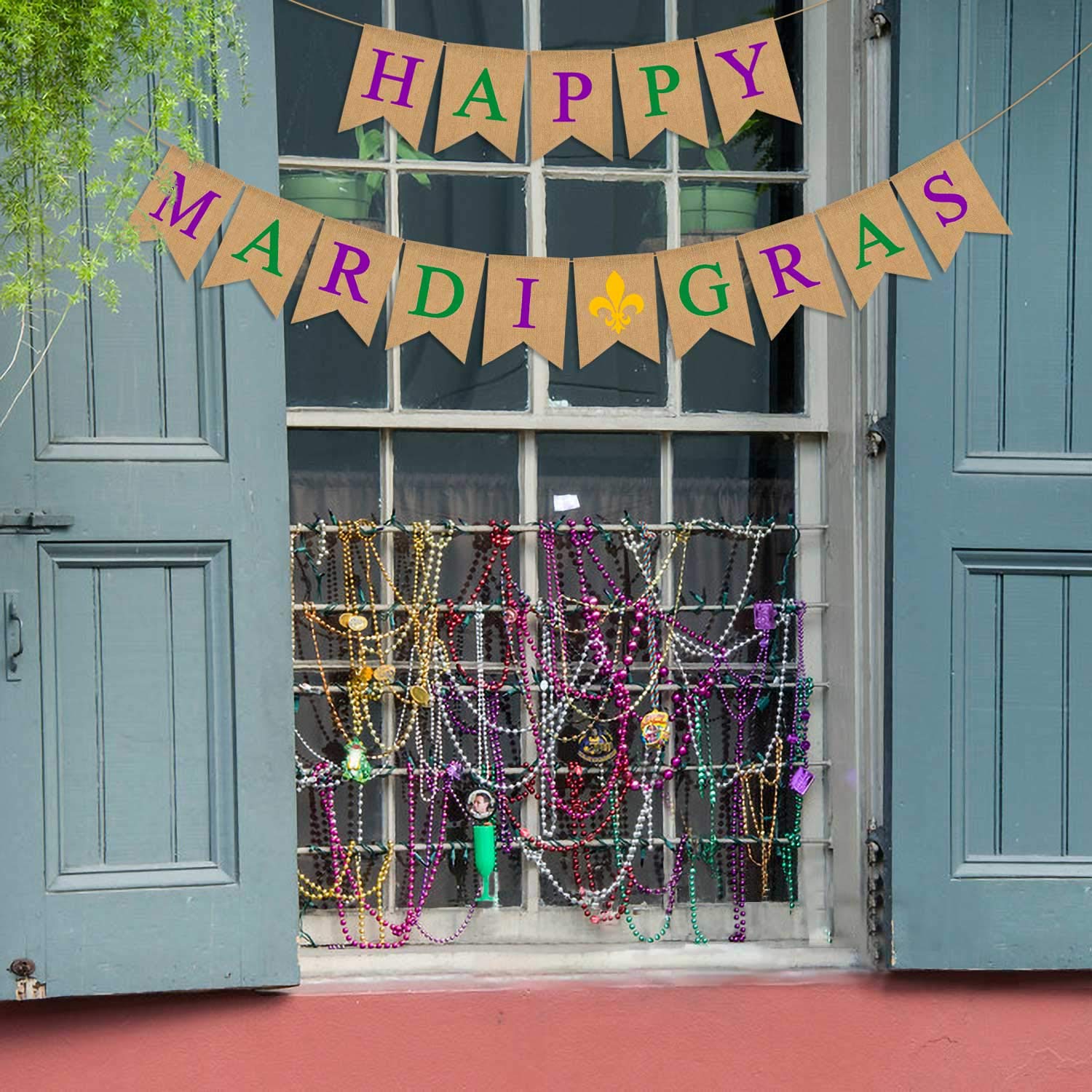 Rainlemon Jute Burlap Happy Mardi Gras Banner March Party Mantel Fireplace Garland Decoration Supply
