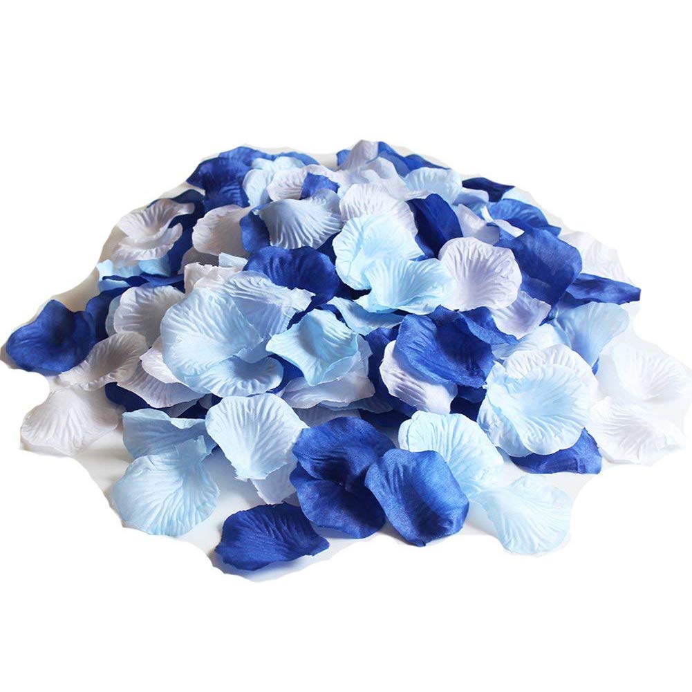 ALLHEARTDESIRES Mixed Royal Blue & Light Blue & White Party Wedding Flowers Silk Rose Petals Party Confetti Bridal Shower Favor (1,200)