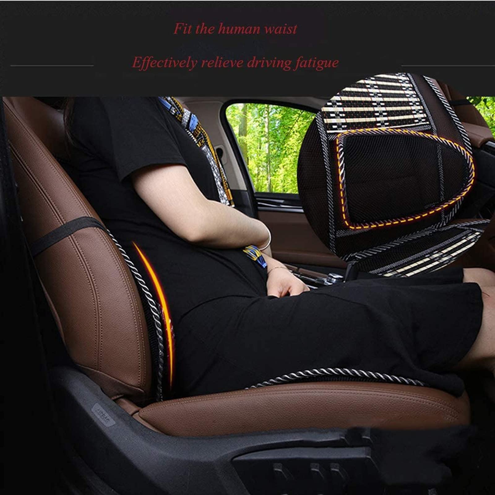 HACORO Ergonomic Bamboo Car Seat Pad, Mesh Lumbar Support Chair Back Support with Elastic Strap Back Rest for Office Chair/Car Seat/Back Pain Relief