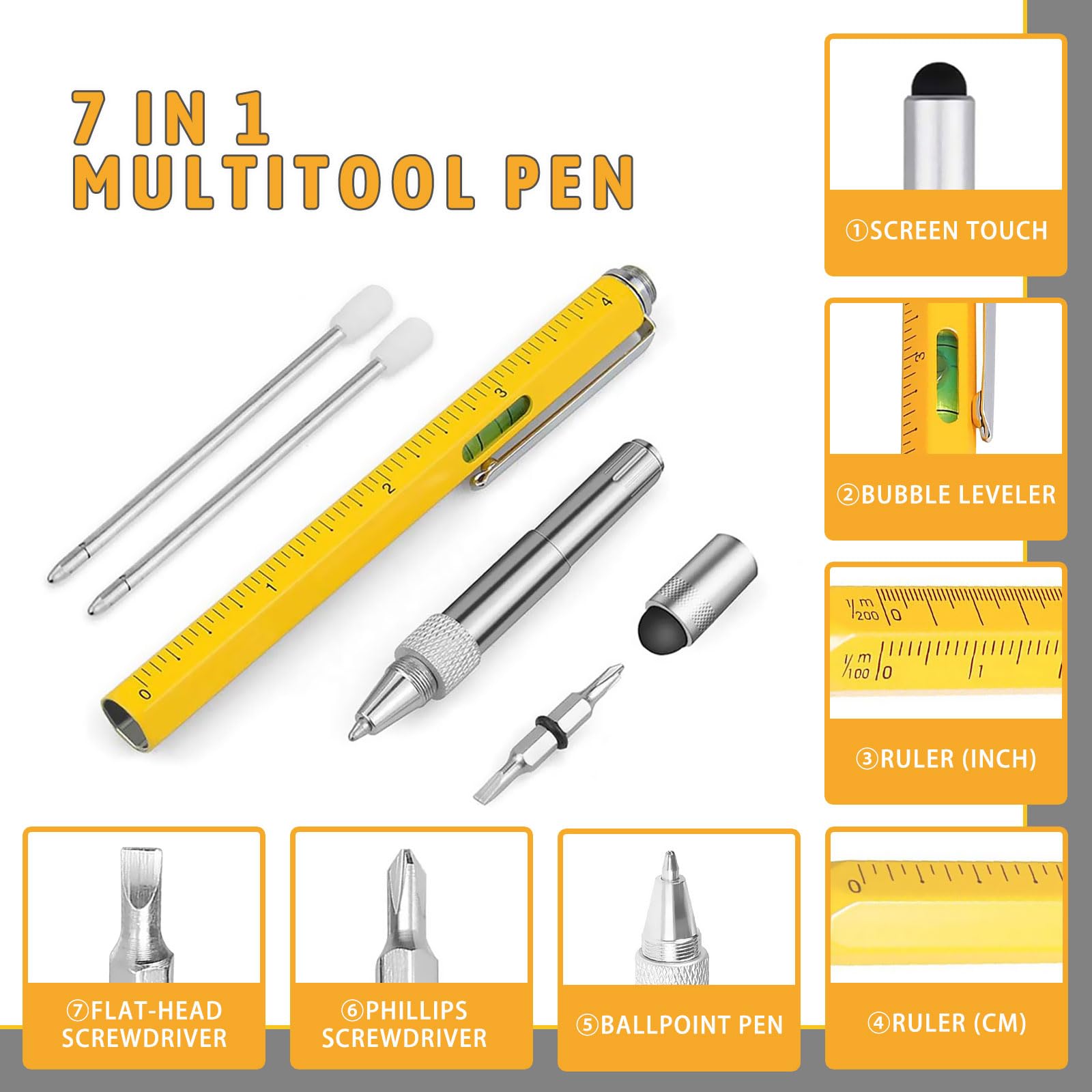 Gifts for Men Multitool Pen,7 in 1 Multi-Functional Stylus Pen,Cool Gadgets,Gifts for Grandpa Husband Dad Boyfriend,Unique Mens Valentines Gifts from Daughter