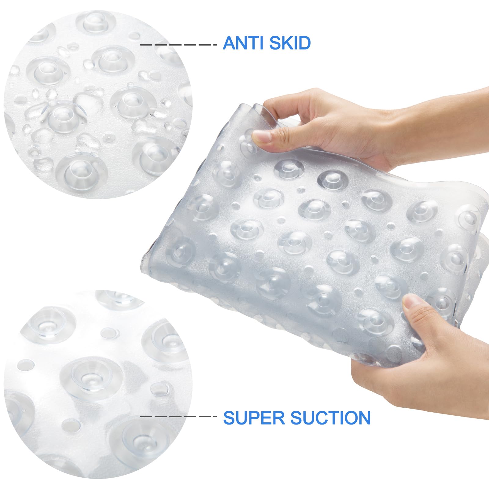 AmazerBath Shower Mat Non Slip, Medium Size 27.6 x 15 Inches Bath Mat for Tub with Suction Cups and Drain Holes, Bathtub Mat Bathroom Tub Mat Machine Washable (Clear)