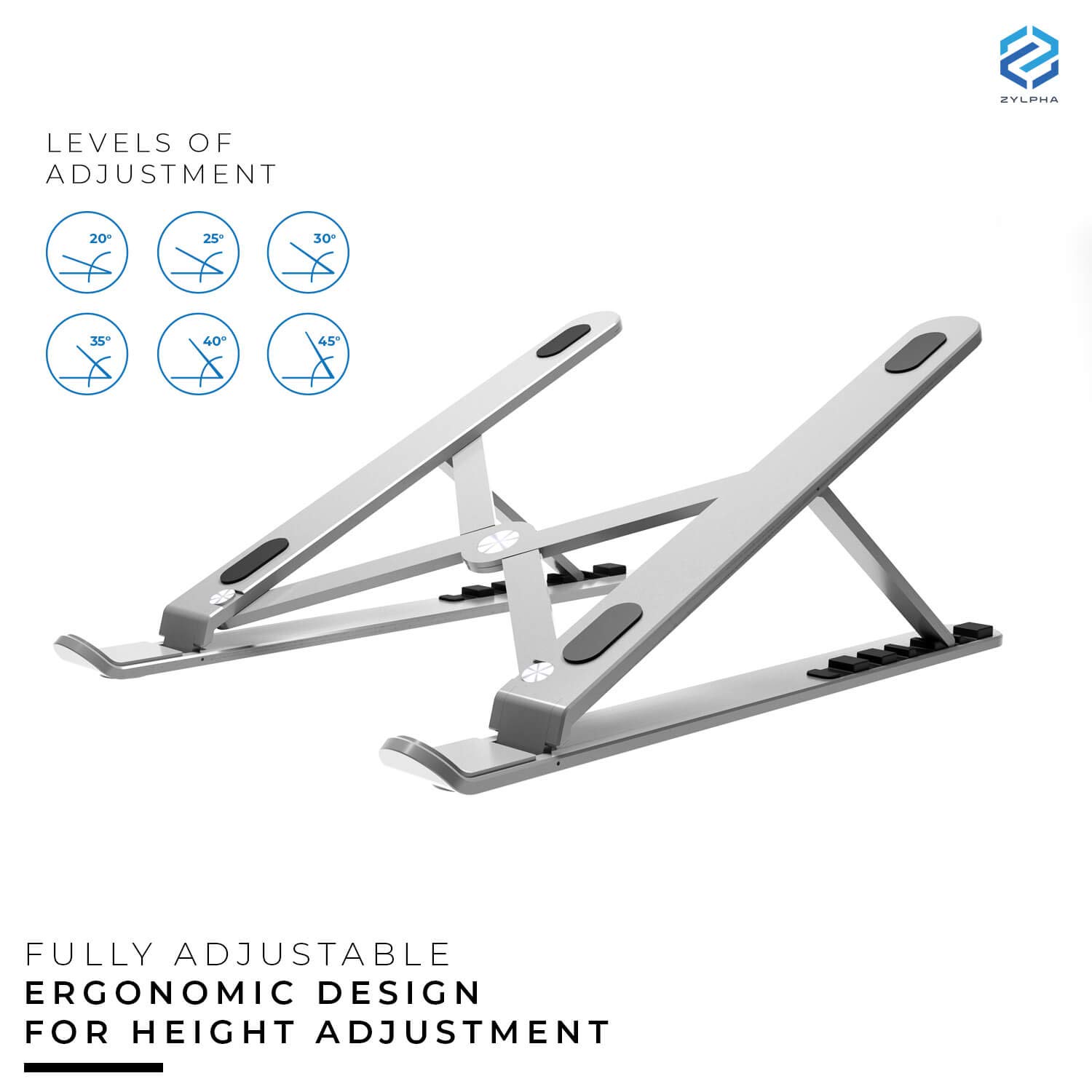 Zylpha Portable Laptop Stand for 10 inch to 17.3 inch Laptops, Universal Adjustable Laptop Stand, Foldable & Compact Laptop Stand for Traveling with Non-Slip Technology (Grey)
