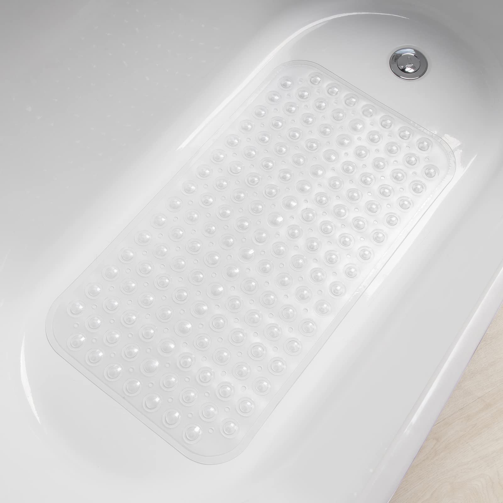 AmazerBath Shower Mat Non Slip, Medium Size 27.6 x 15 Inches Bath Mat for Tub with Suction Cups and Drain Holes, Bathtub Mat Bathroom Tub Mat Machine Washable (Clear)