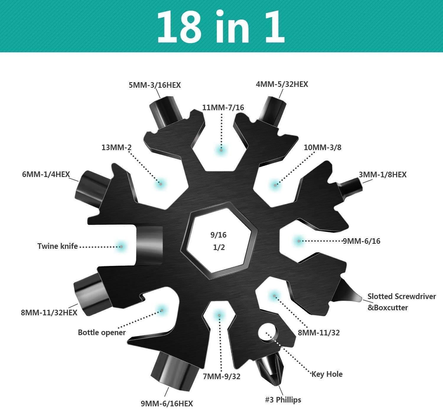 Snowflake Multi-Tool Stainless Steel Snowflake Keychain Tool 18-in-1 Incredible Tool Snowflake Screwdriver Tactical Tool for Outdoor Camping