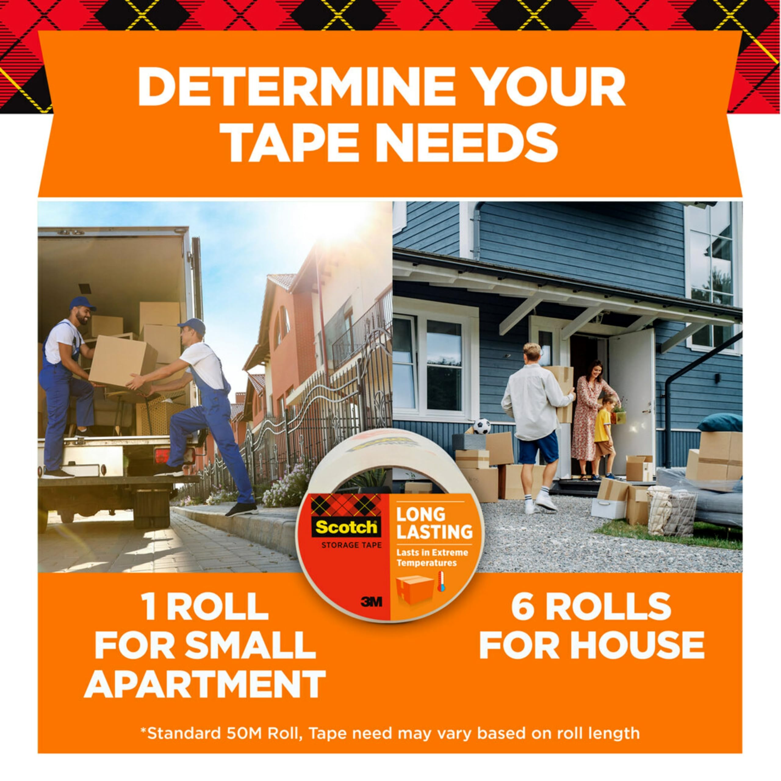 Scotch Long Lasting Storage Packaging Tape, 1.88" x 54.6 yd, Designed for Storage and Packing, Stays Sealed in Weather Extremes, 3" Core, Clear, 1 Roll (3650)