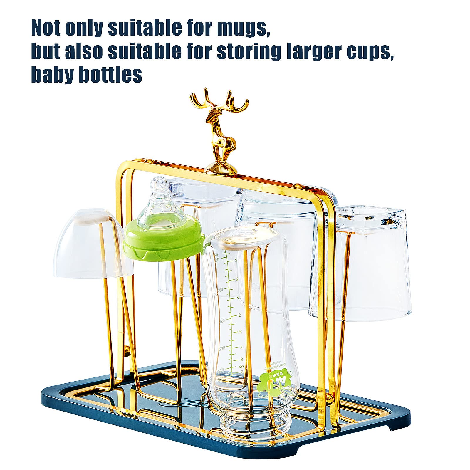 Glass Cup Drying Rack, Light Luxury Nordic Style Wine Glass Drying Rack, Elk Relief Design Coffee Cup Holder, Water Bottle Organizer, Suitable for Home, Office, Kitchen