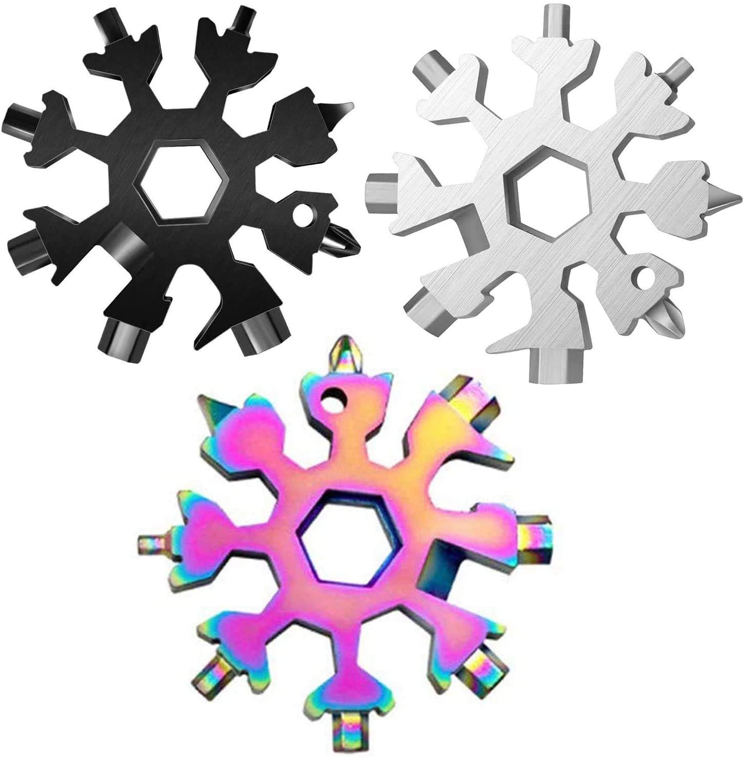 3 Pack Snowflake 18-in-1 Multi Tool, Stainless Steel Snowflake Bottle Opener/Flat Phillips Screwdriver Kit/Wrench, Durable and Portable to Take