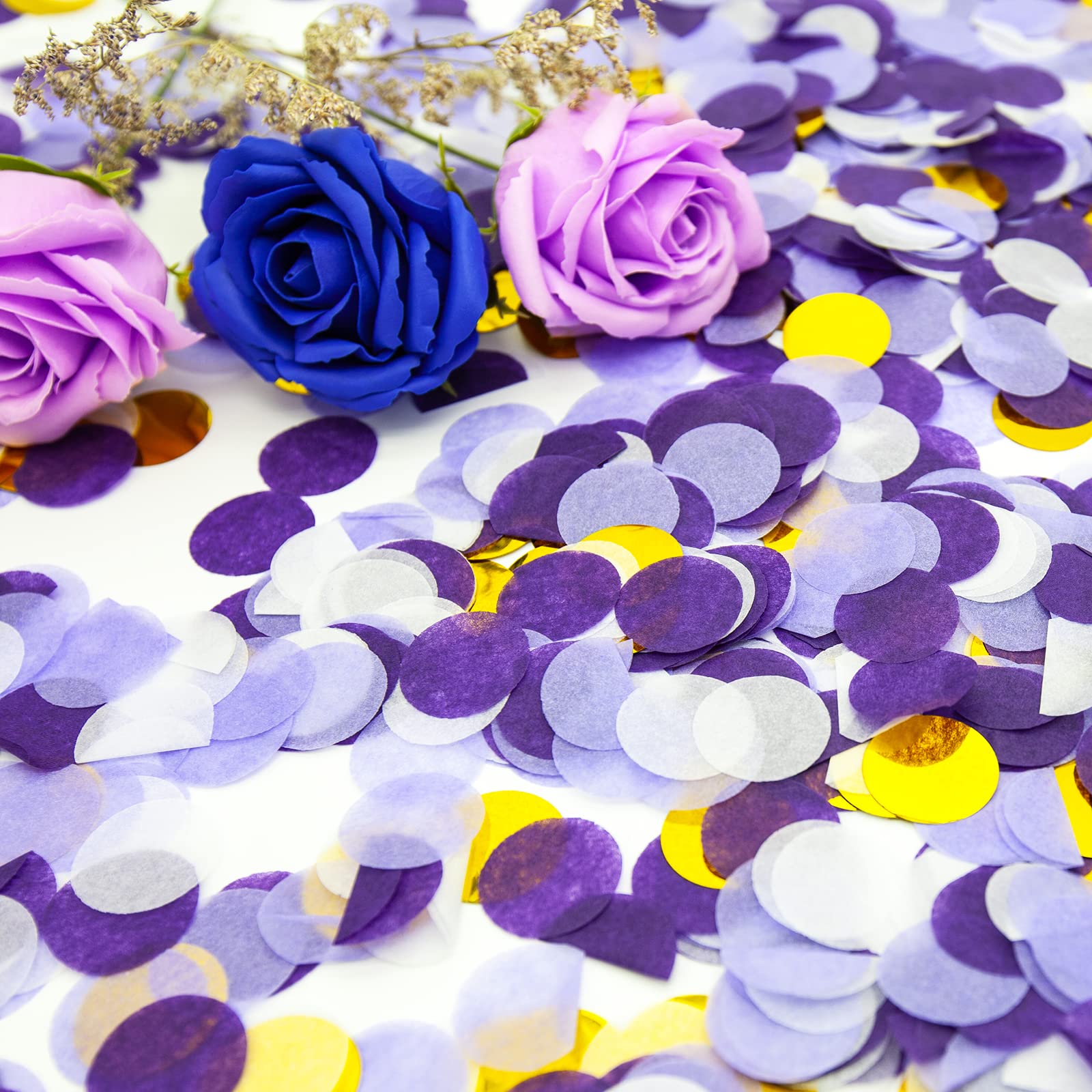5000 Pieces Tissue Paper Confetti 1 Inch Purple White Gold Table Confetti for Birthday Party Decoration