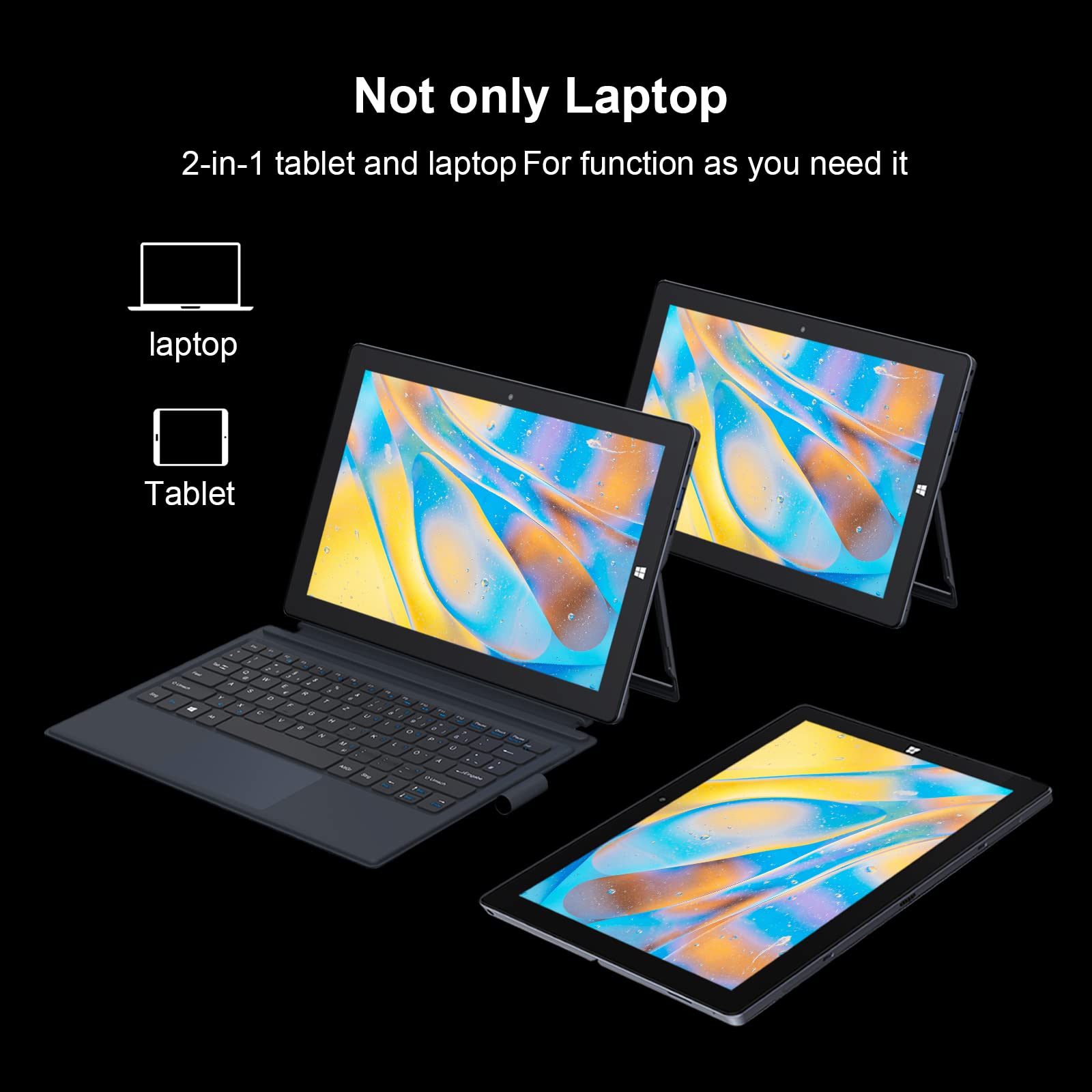 AWOW Windows 10 Tablet 10.1inch with Keyboard, Detachable 2 in 1 Laptop Touch Screen, Intel Celeron N4120, 8GB RAM 128GB ROM, 2.4G+5G WiFi, Bluetooth, HDMI, Dual Camera