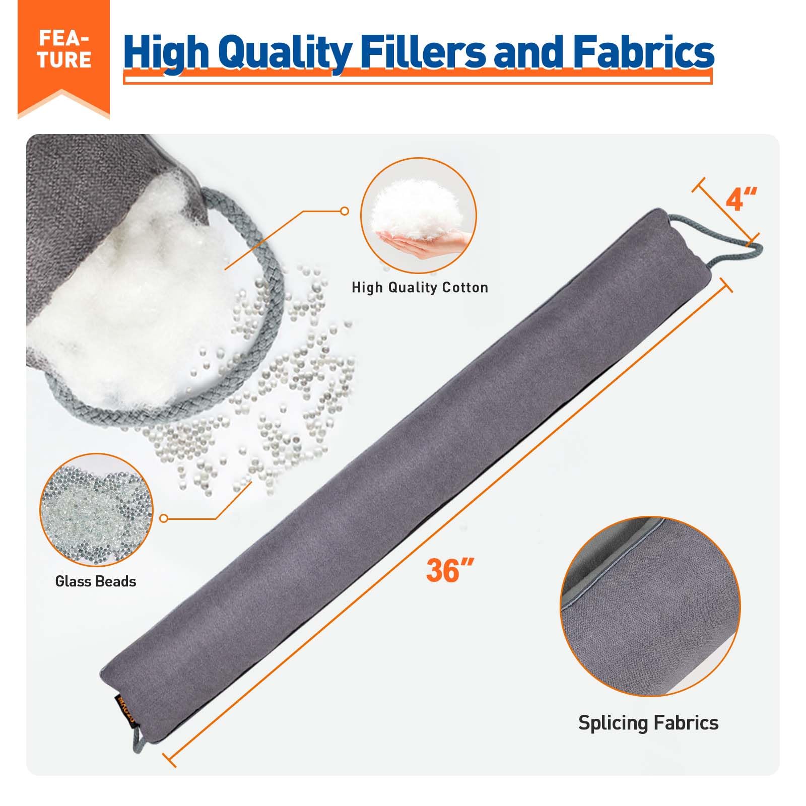MAGZO Door Draft Stopper 36 Inches Length x 4 Inches Width, Weighted Under Door Noise Blocker, Gray