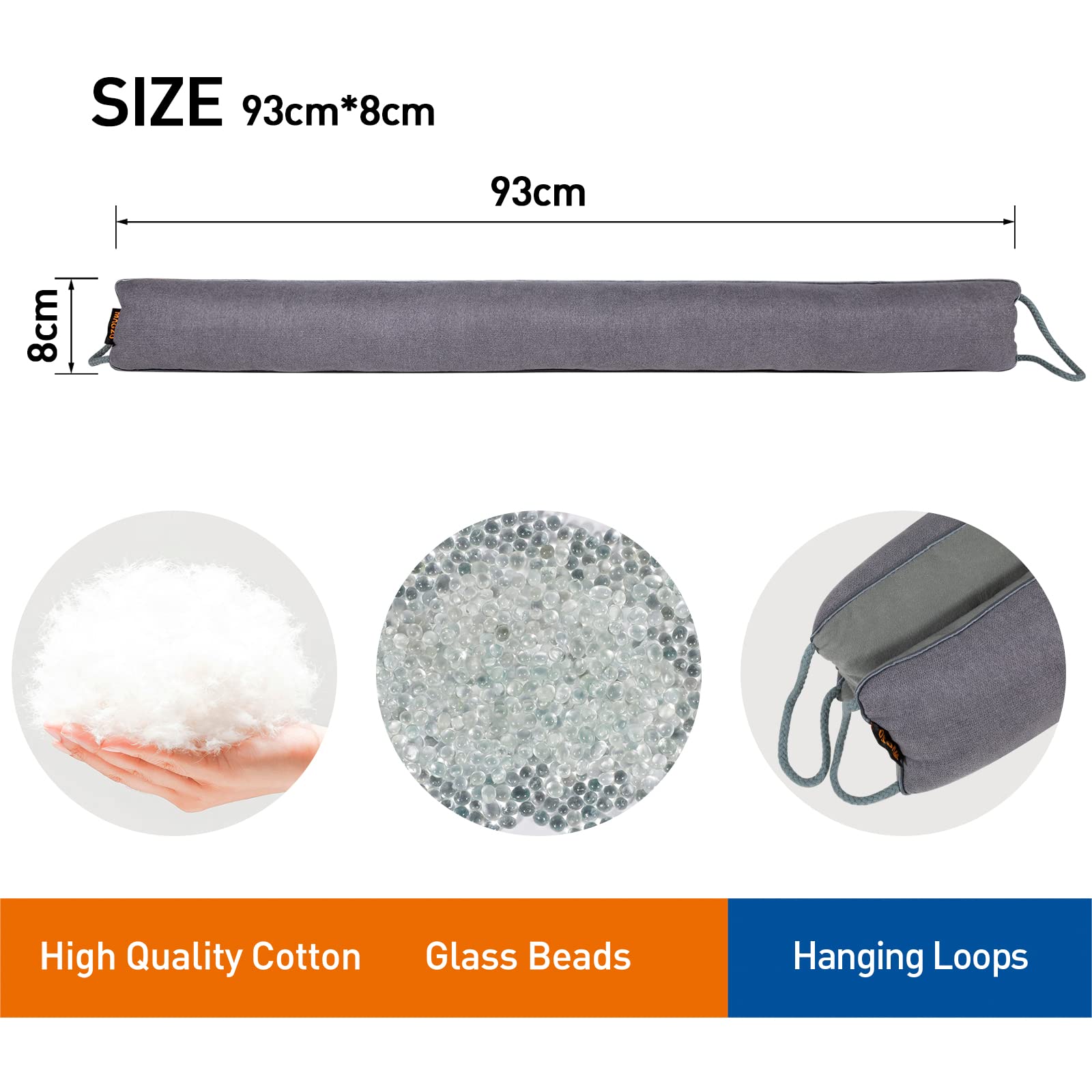 MAGZO Door Draft Stopper 36 Inches Length x 4 Inches Width, Weighted Under Door Noise Blocker, Gray