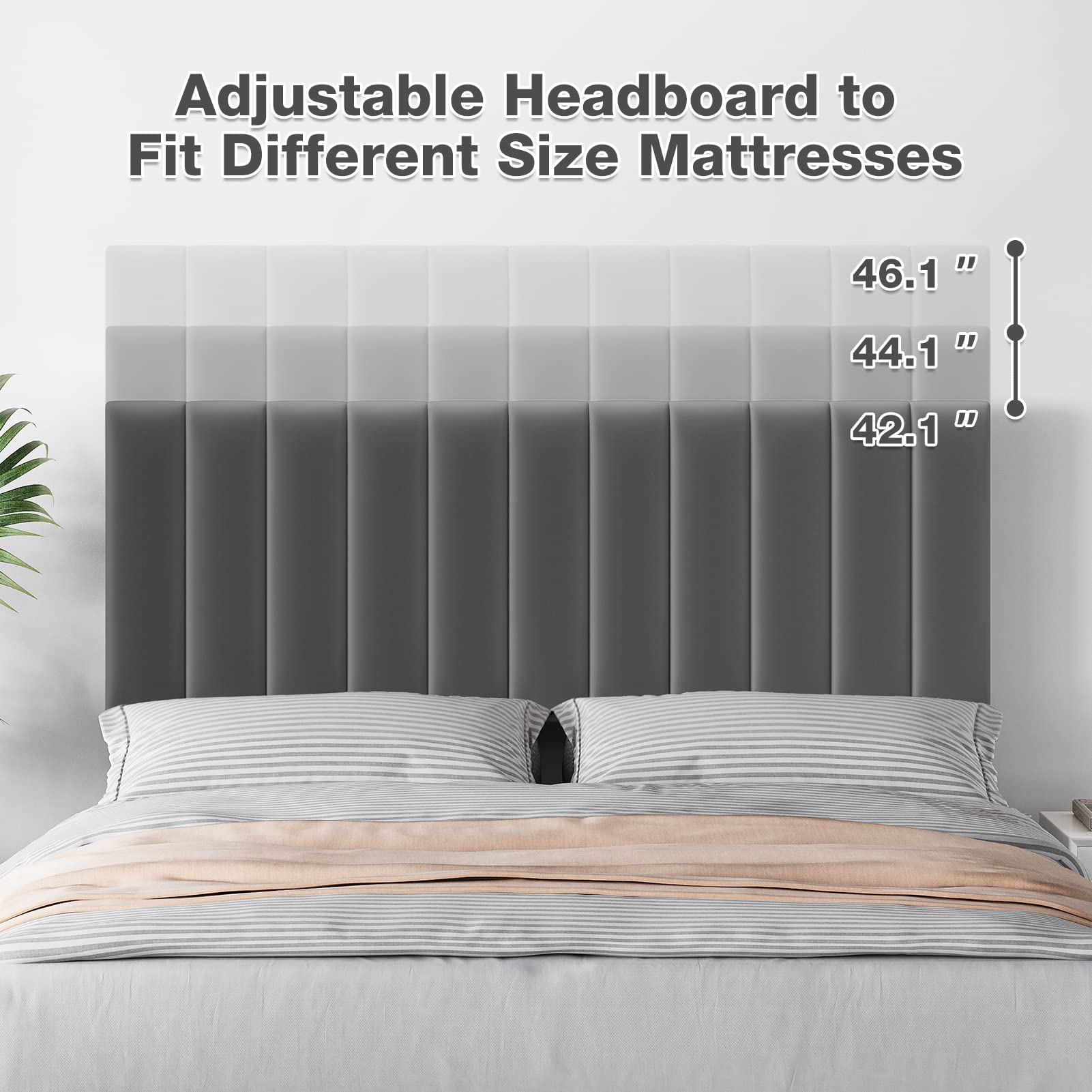 IDEALHOUSE Queen Size Bed Frame with Adjustable Headboard, Velvet Upholstered Platform Bed Frame with Wooden Slats Support, No Box Spring Needed, Easy Assembly, Dark Grey