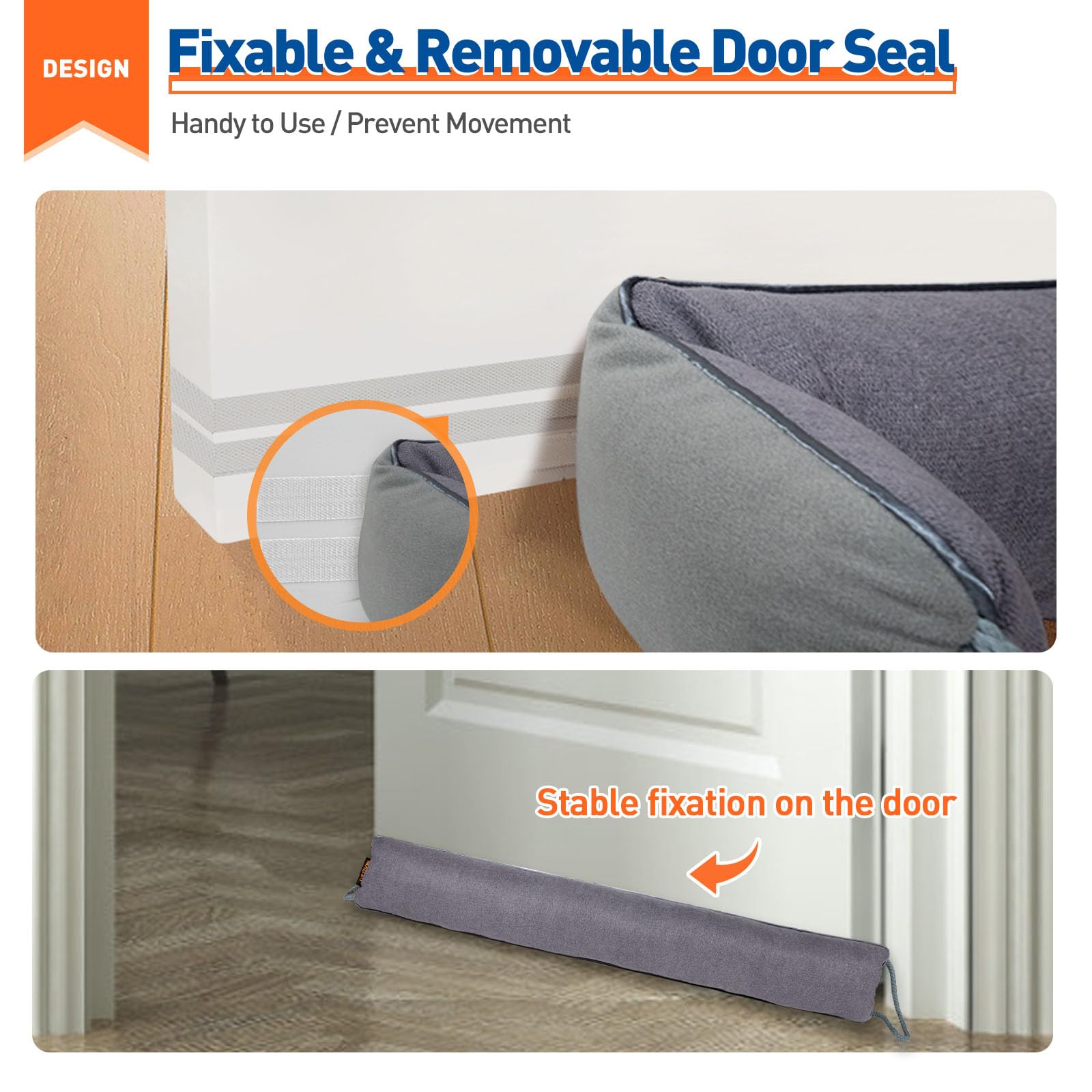 MAGZO Door Draft Stopper 36 Inches Length x 4 Inches Width, Weighted Under Door Noise Blocker, Gray