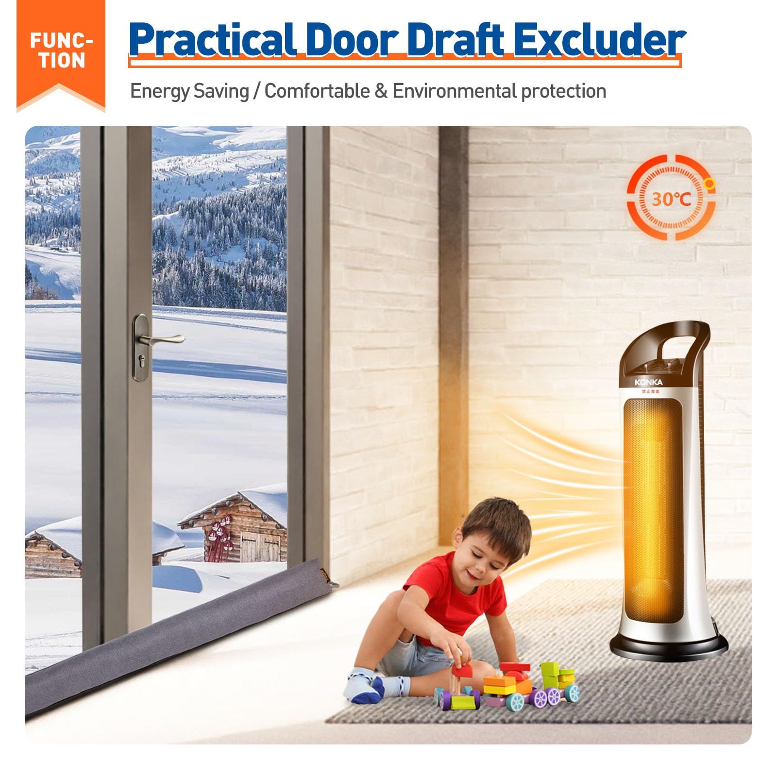 MAGZO Door Draft Stopper 36 Inches Length x 4 Inches Width, Weighted Under Door Noise Blocker, Gray