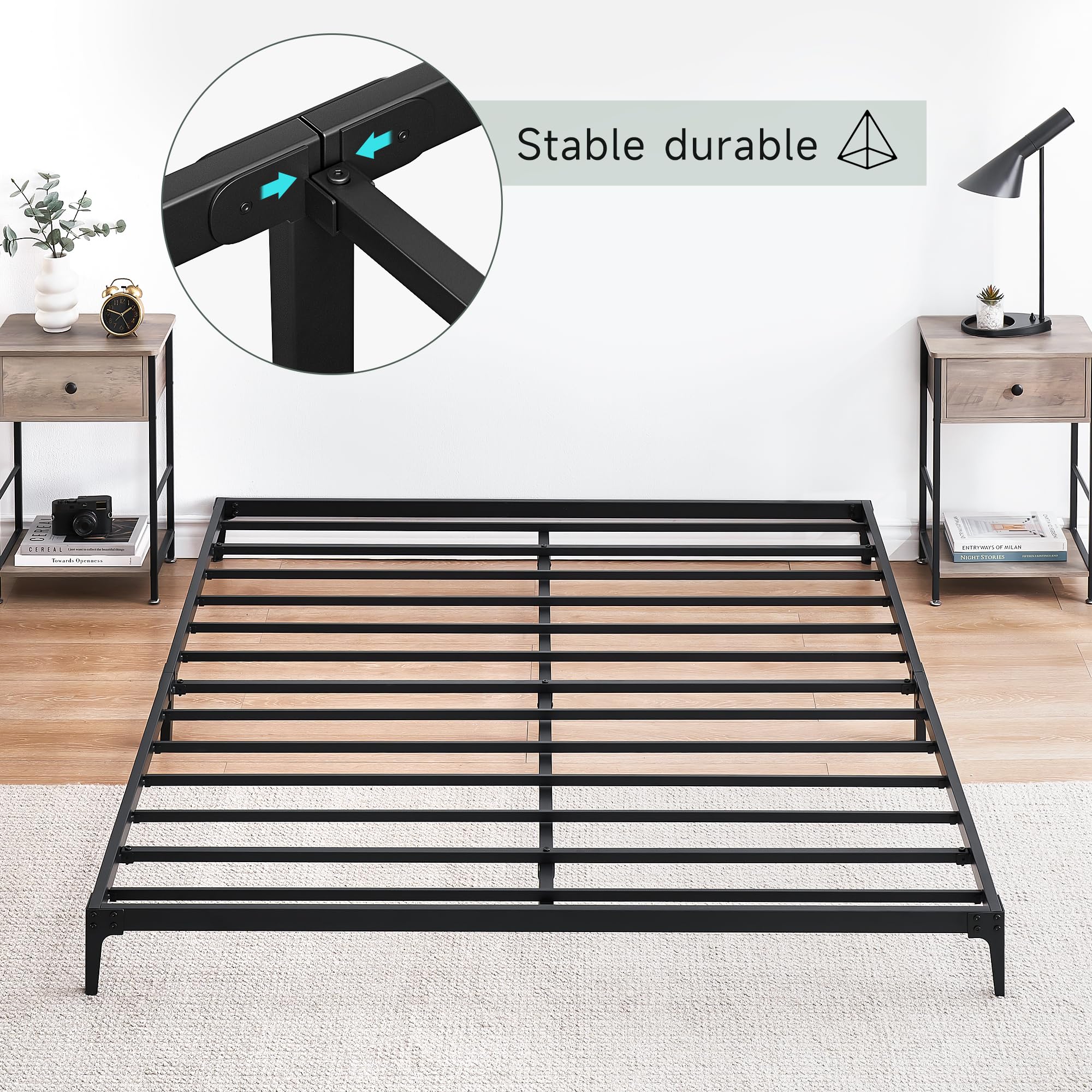 GAOMON 6 Inch Low Queen Bed Frame Heavy Duty Metal Mattress Foundation Platform Sturdy Steel Slat No Box Spring Needed, Easy Assembly, Noise Free