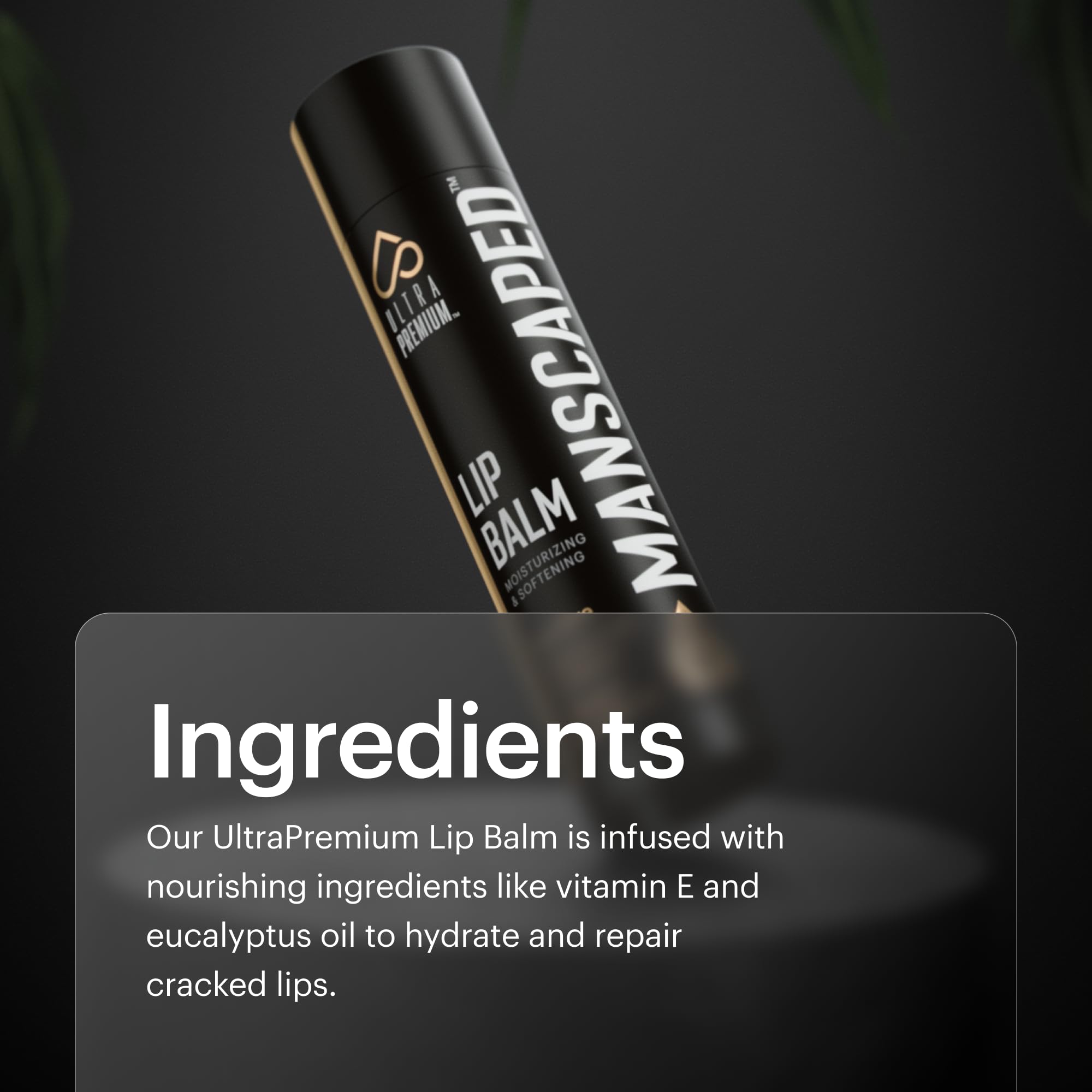 MANSCAPED® Moisturizing and Soothing Lip Balm, Infused with Vitamin E, Peppermint Oil, and Eucalyptus Oil for Chapped Lips, Matte Finish (3-Pack)