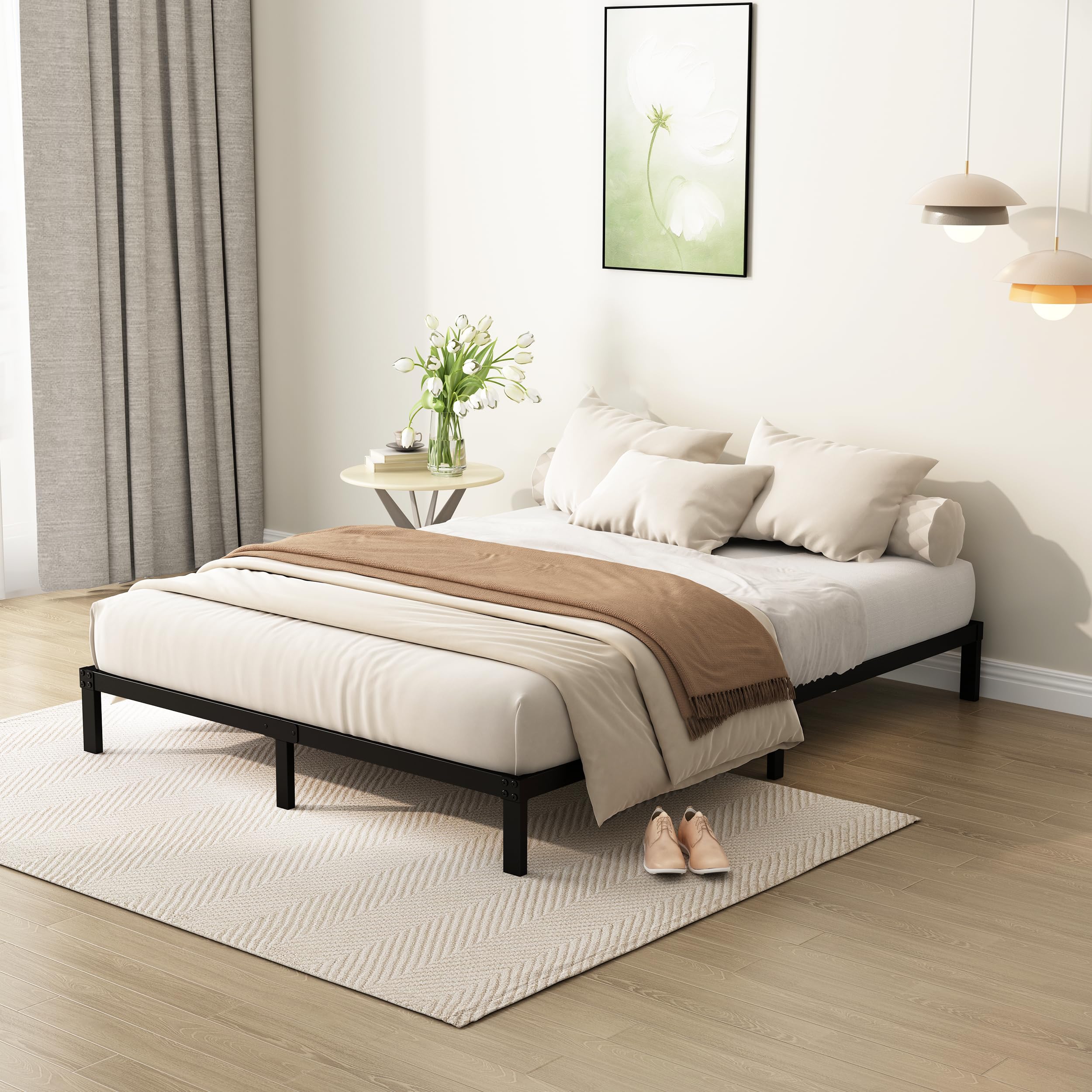 DiaOutro 9 Inch Queen Bed Frame Heavy Duty Low Profile Metal Platform No Box Spring Needed, Maximum Storage, Easy to Assembly, Noise Free, Black