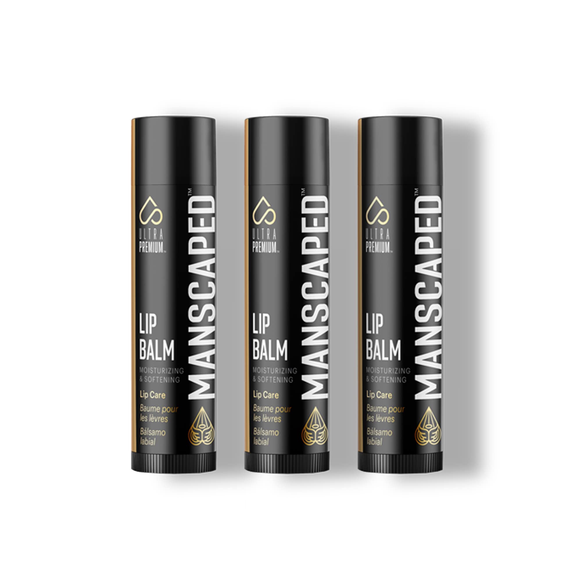 MANSCAPED® Moisturizing and Soothing Lip Balm, Infused with Vitamin E, Peppermint Oil, and Eucalyptus Oil for Chapped Lips, Matte Finish (3-Pack)