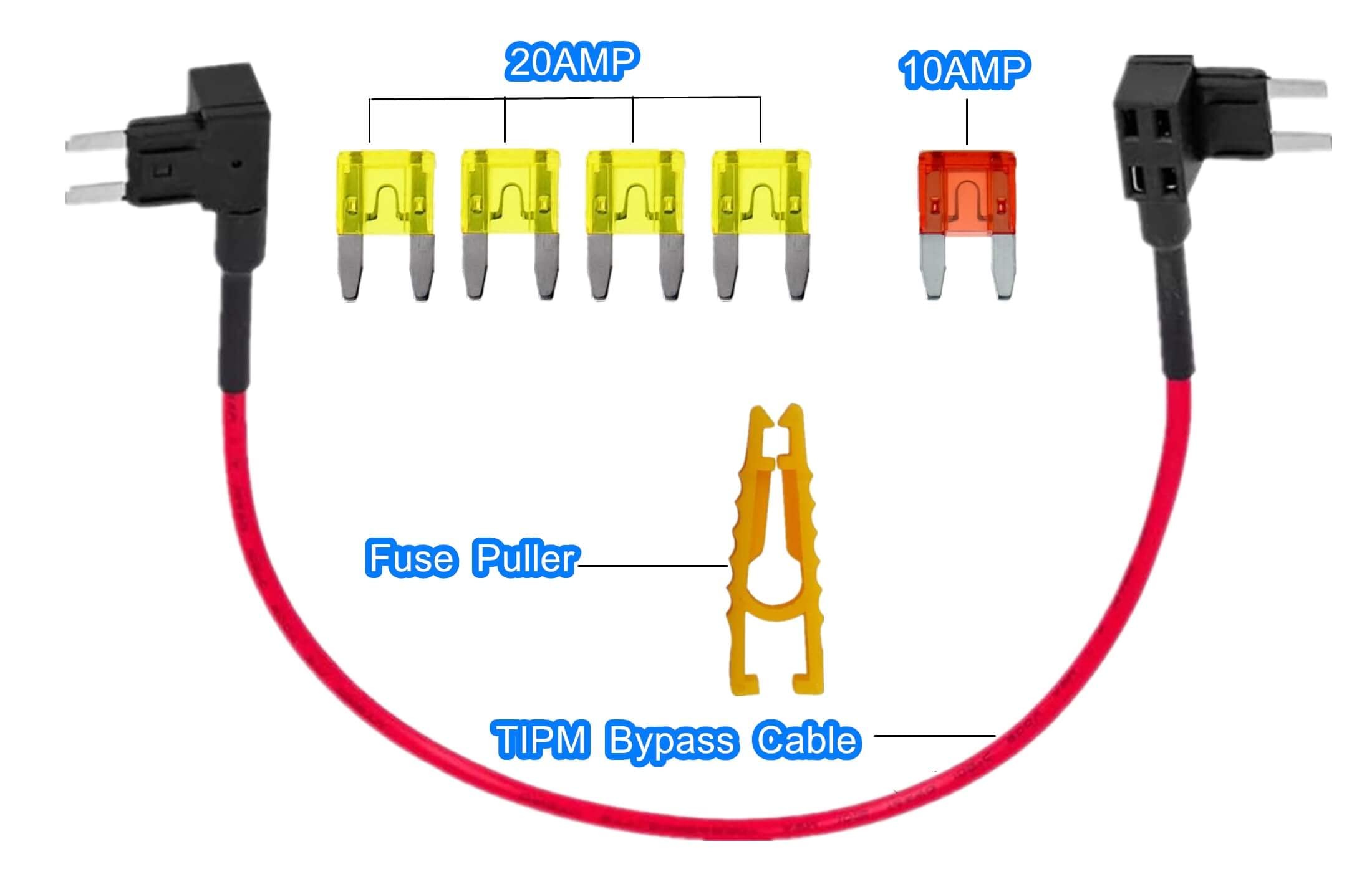 TIPM Bypass Cable, Fuse Adapter Fuse Holder,Repair Fuel Pump Relay Bypass Cable Compatible with Dodge Ram 1500 2500 3500 Jeep Chrysler VW 2007-2016, 14AWG Wire/20AMPs Replace CBWPR091AA