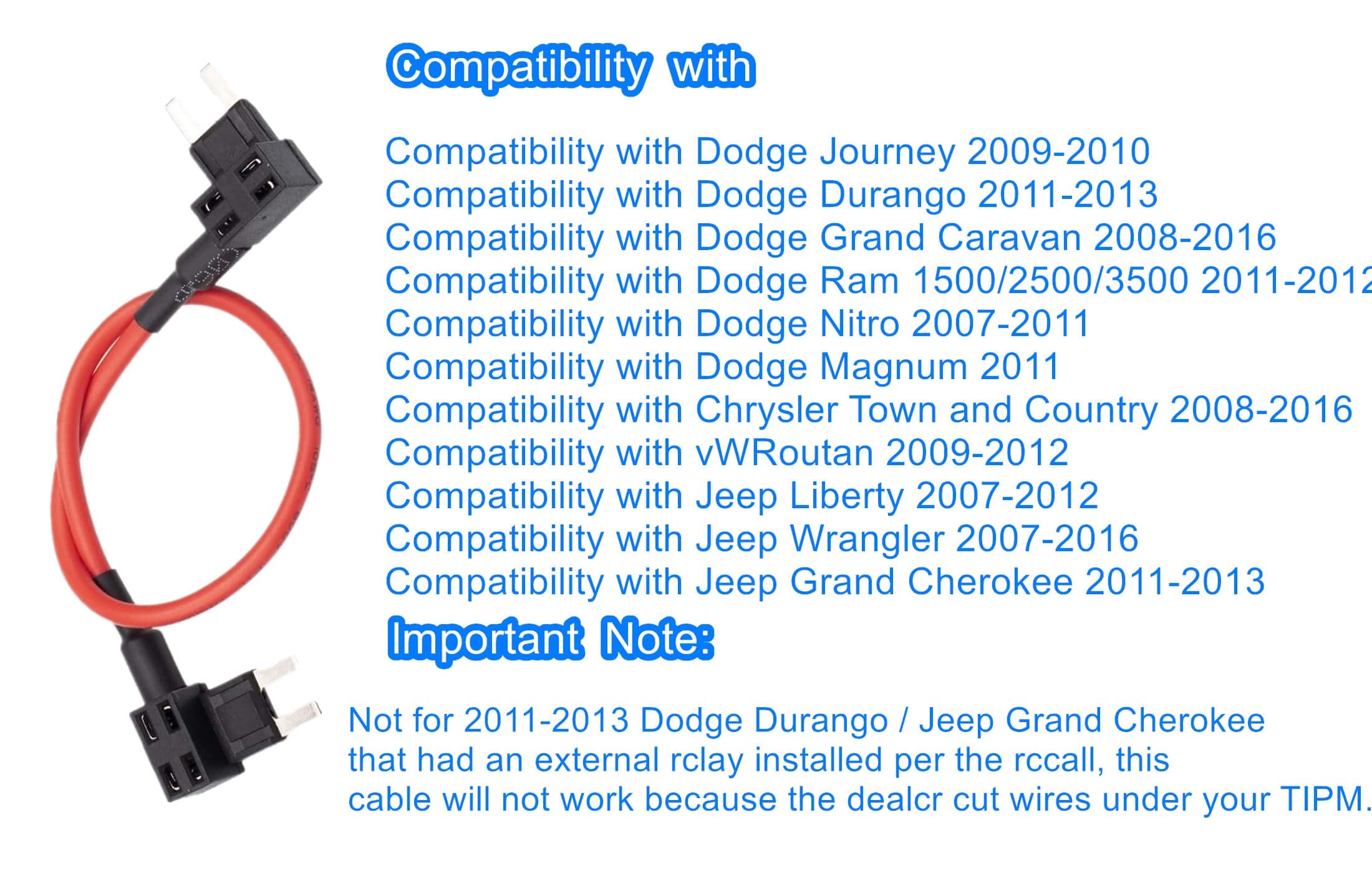TIPM Bypass Cable, Fuse Adapter Fuse Holder,Repair Fuel Pump Relay Bypass Cable Compatible with Dodge Ram 1500 2500 3500 Jeep Chrysler VW 2007-2016, 14AWG Wire/20AMPs Replace CBWPR091AA