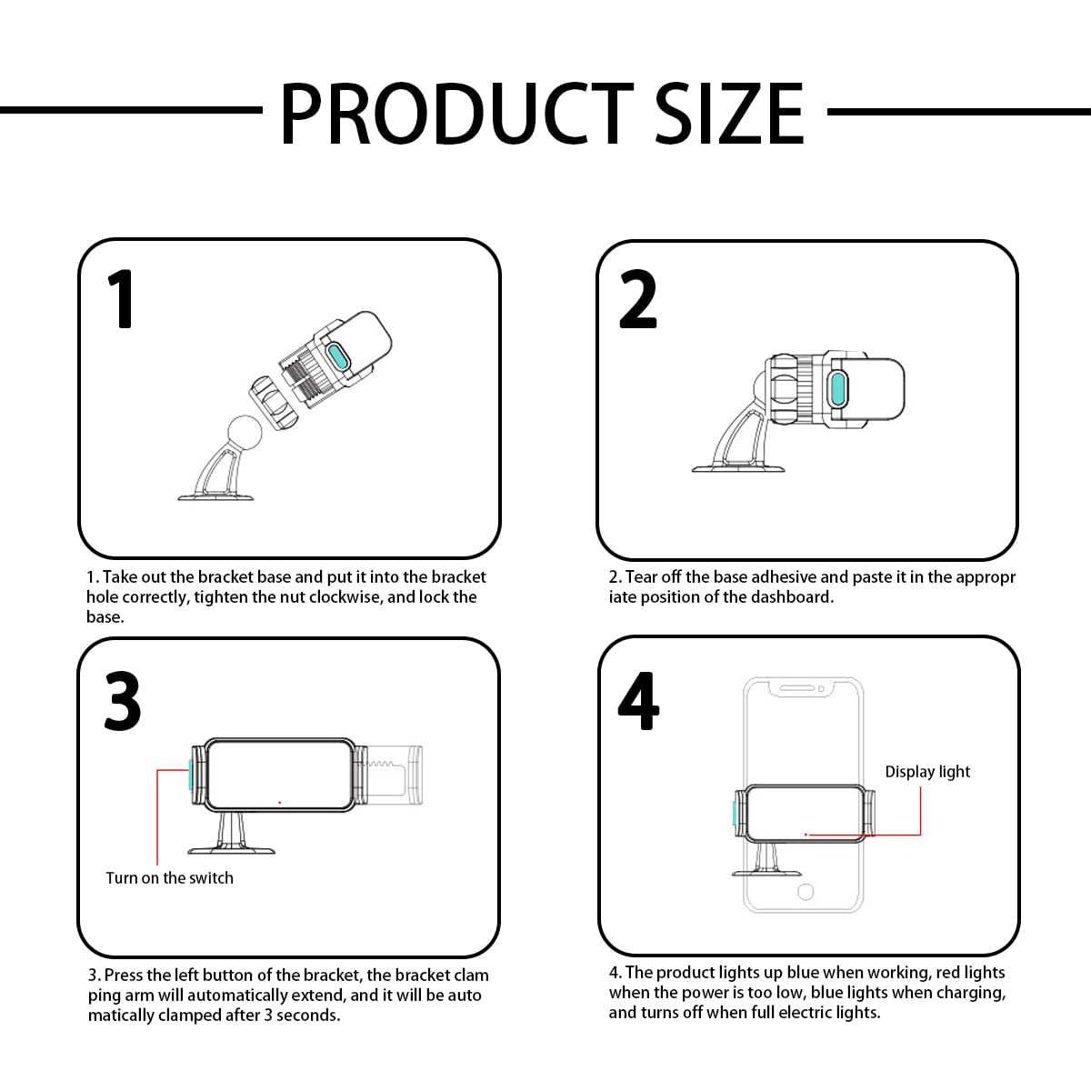 Car Electric Induction Mobile Phone Holder, 360° Degree Cell Phone Mount for Air Vent or Dashboard, Auto Interior Smartphone Stand Bracket Universal for iPhone, Samsung, and More (For Dashboard)