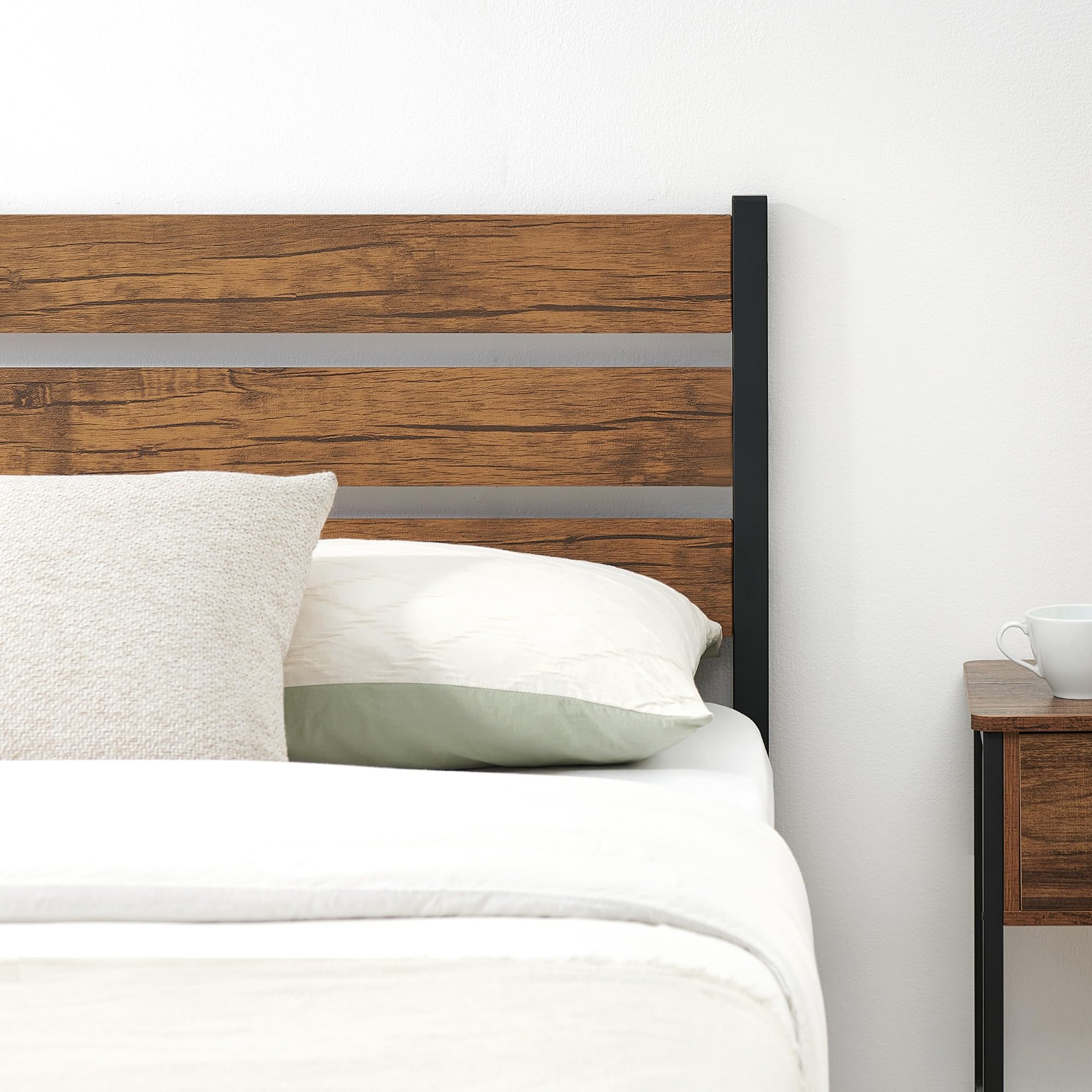 GAOMON Queen Bed Frame with Wood Headboard and Metal Slats, Mattress Foundation No Box Spring Needed Easy to Assemble Non-Shaking and Non-Noise (Queen)