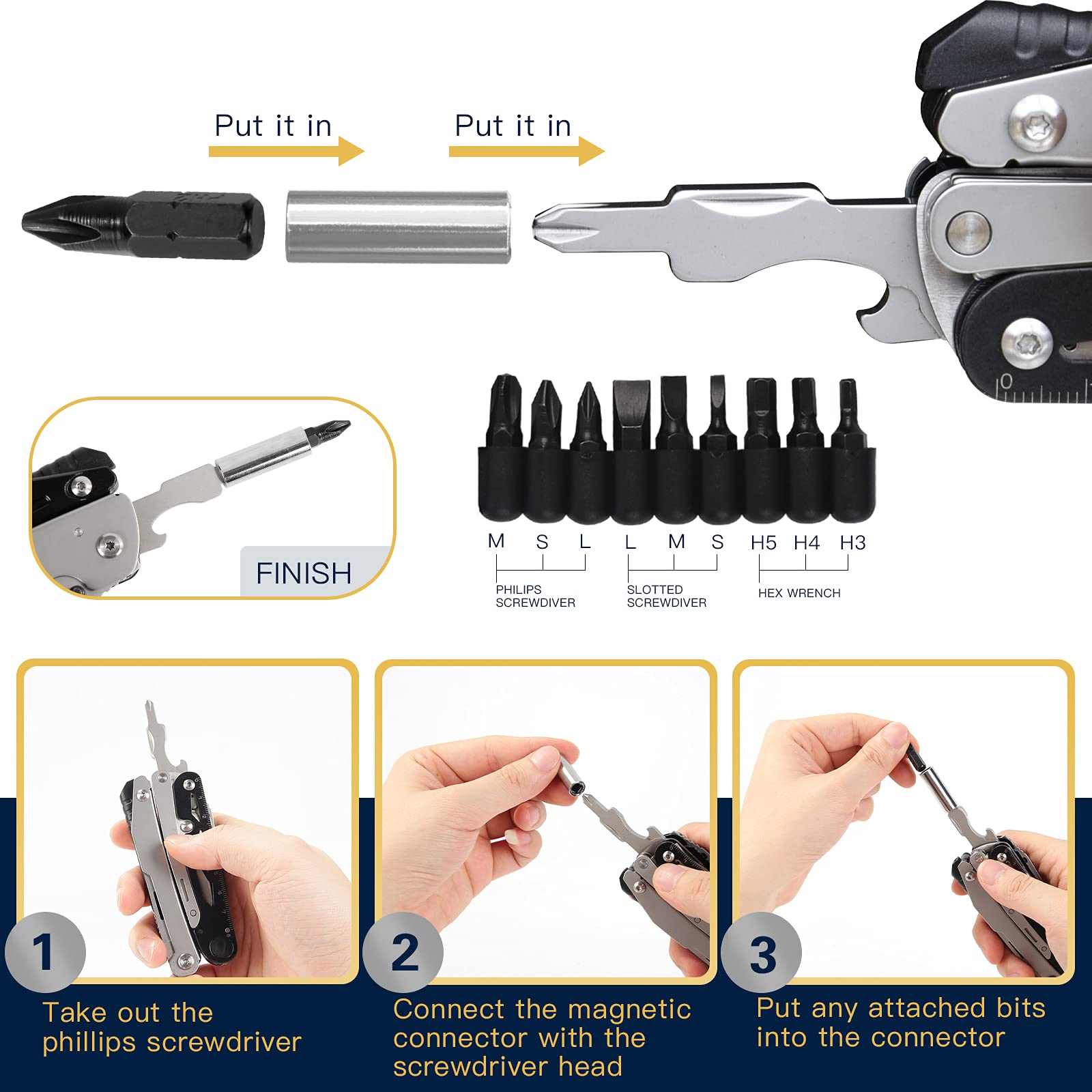 Gifts for Christmas, Multi Tool , 14 in 1 Stainless Steel Portable Multifunction Pliers with Nylon Sheath for Men Women