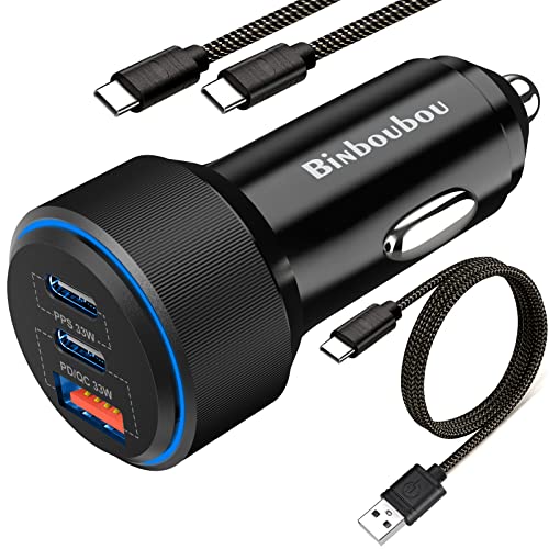 66W 3Ports USB C Car Charger Adapter, [PPS/PD&QC3.0] 33W&33W/18W Type C Cigarette Lighter Super Fast Car Charger * 2Type C Cords Compatible with Samsung S22/S21 Ultra, iPad