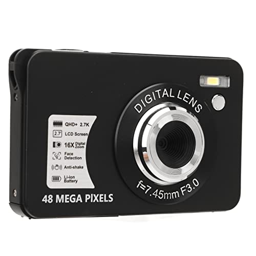 HD Digital Camera, Plastic Metal 2.7K 48MP Digital Camera Built in Fill Light 16x Zoom for Selfie