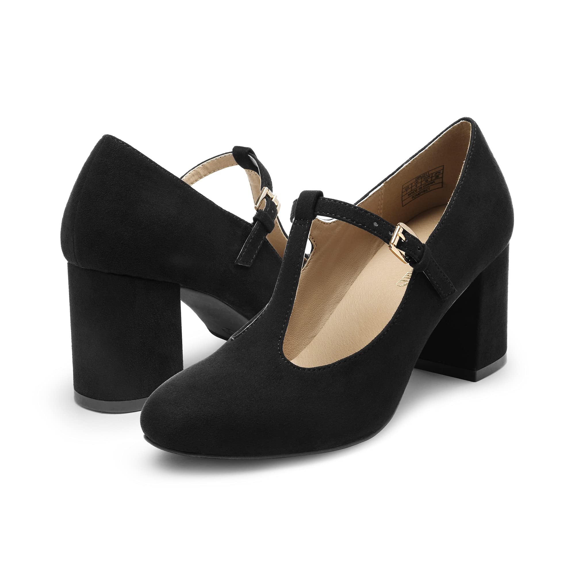 DREAM PAIRS Low Chunky Heels for Women T-Strap Mary Jane Pumps Wedding Dress Shoes,Size 8.5,Black,DPU211